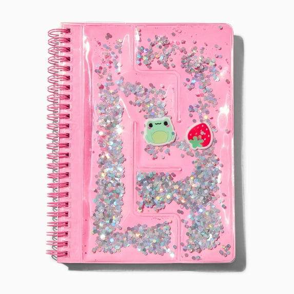 Claire's Pink Glitter Cover Notebook with Frog and Strawberry Charm ...