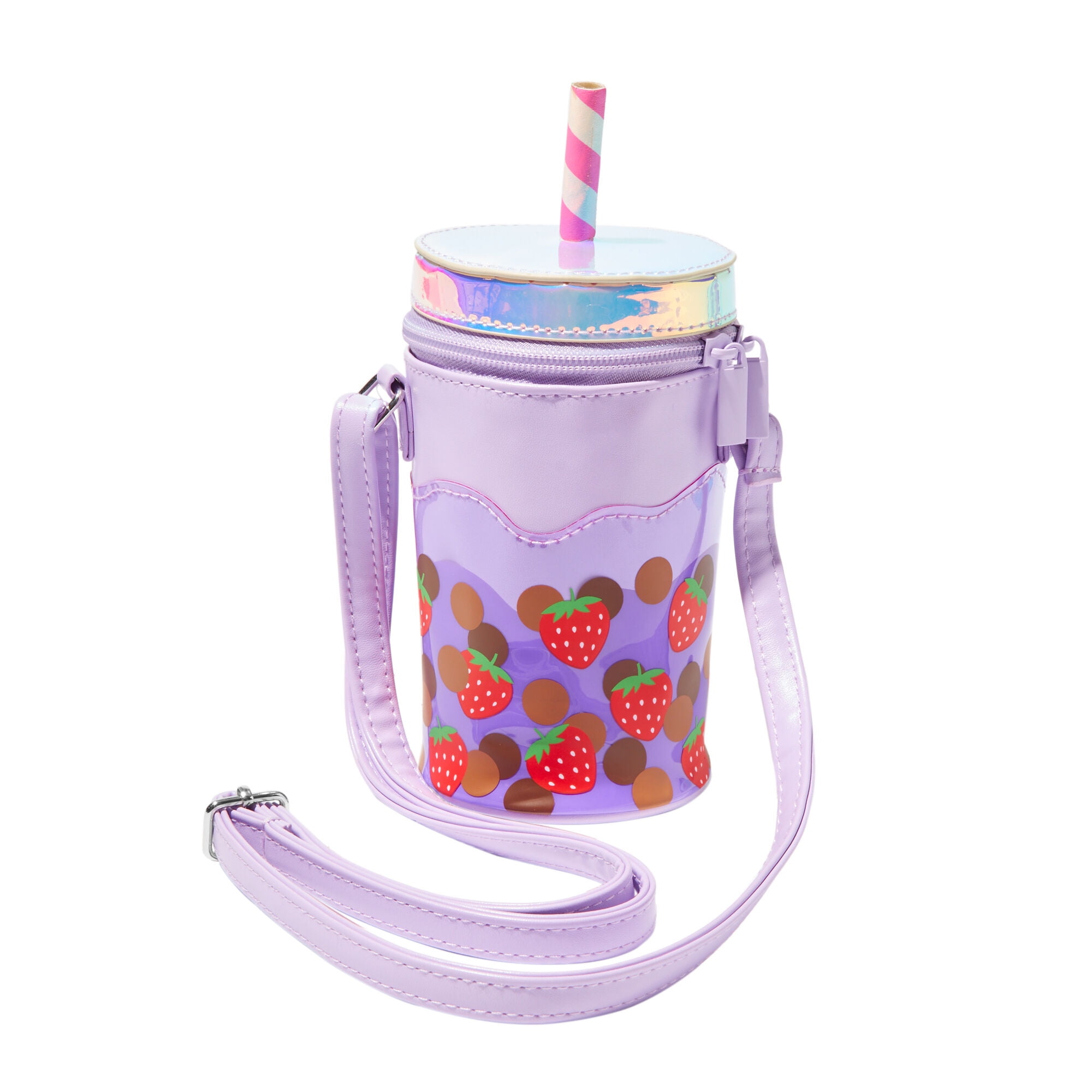 Claire's Girl's Iridescent Purple Boba Tea Crossbody Bag with ...