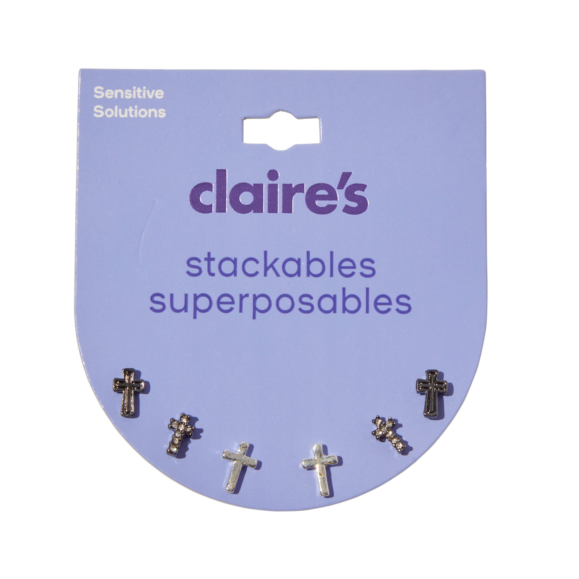 Claire's Tween Girls Stackable Mini Black and Silver Cross Stud ...