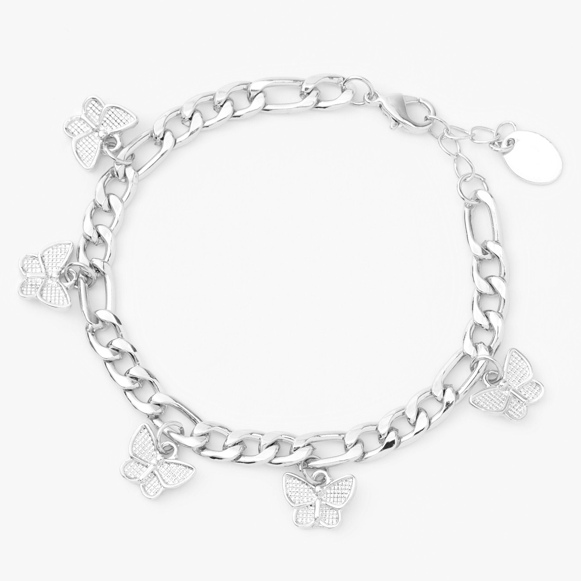 Claire's Cute Silver Butterfly Charm Metal Bracelet for Teenagers ...