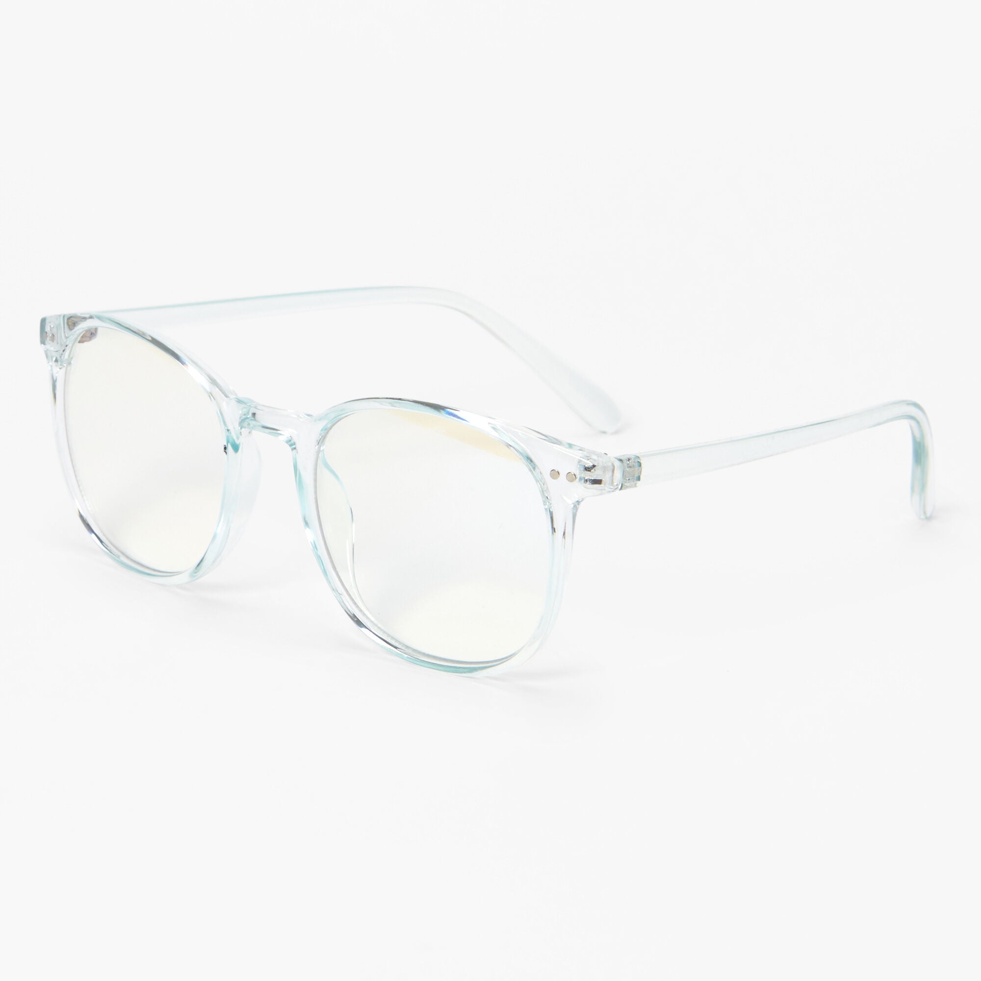 Claire's Solar Blue Light Reducing Round Clear Lens Frames - Blue ...