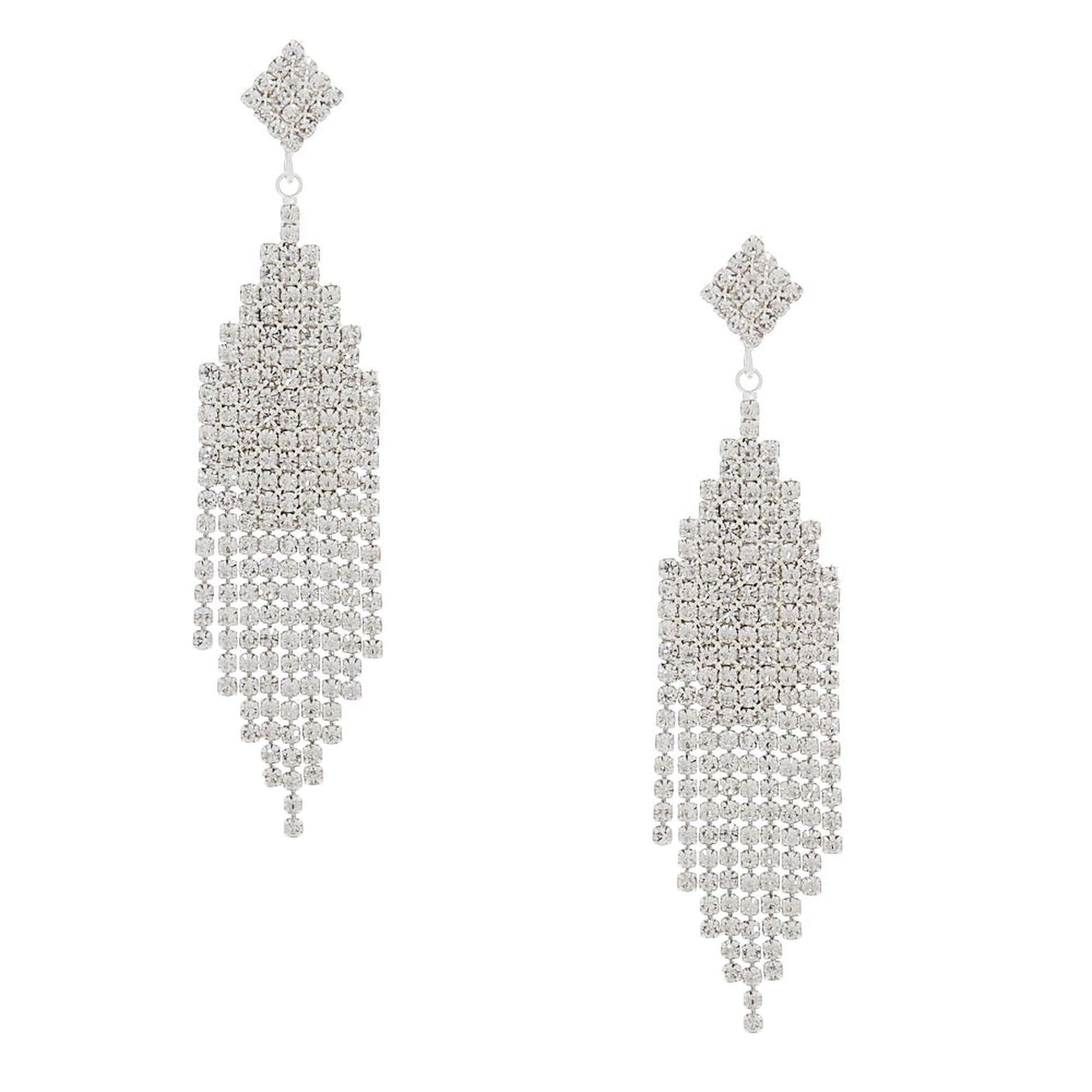 Claire's Sparkling Silver Rhinestone Cascading Earrings - Walmart.com