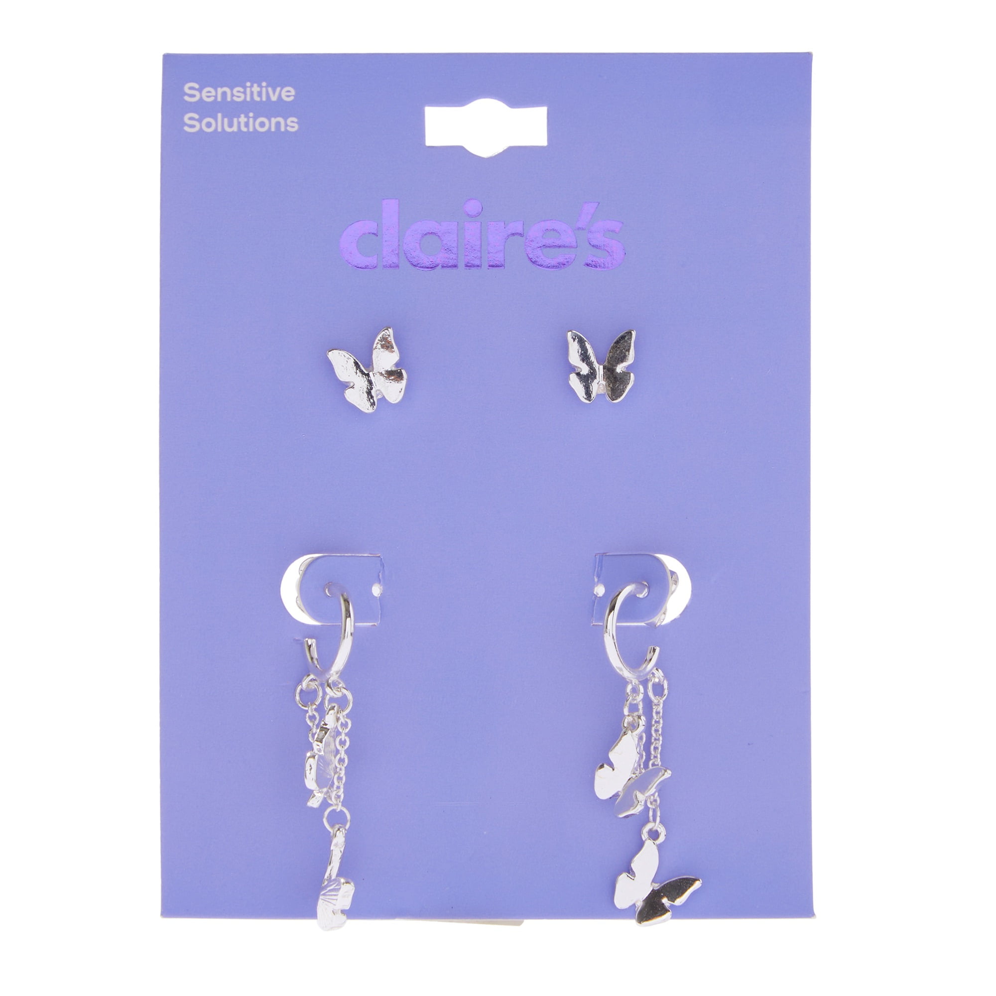 Claire's Teen Girl's Silver Butterfly Matching Earring Set with Dangle ...