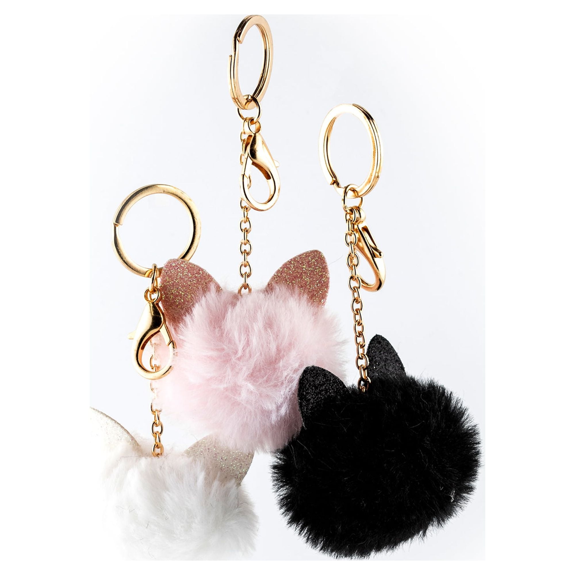 Claire's Gold Pom Pom Cat Bestie Keychains for Teen Girls, 3 Pack ...