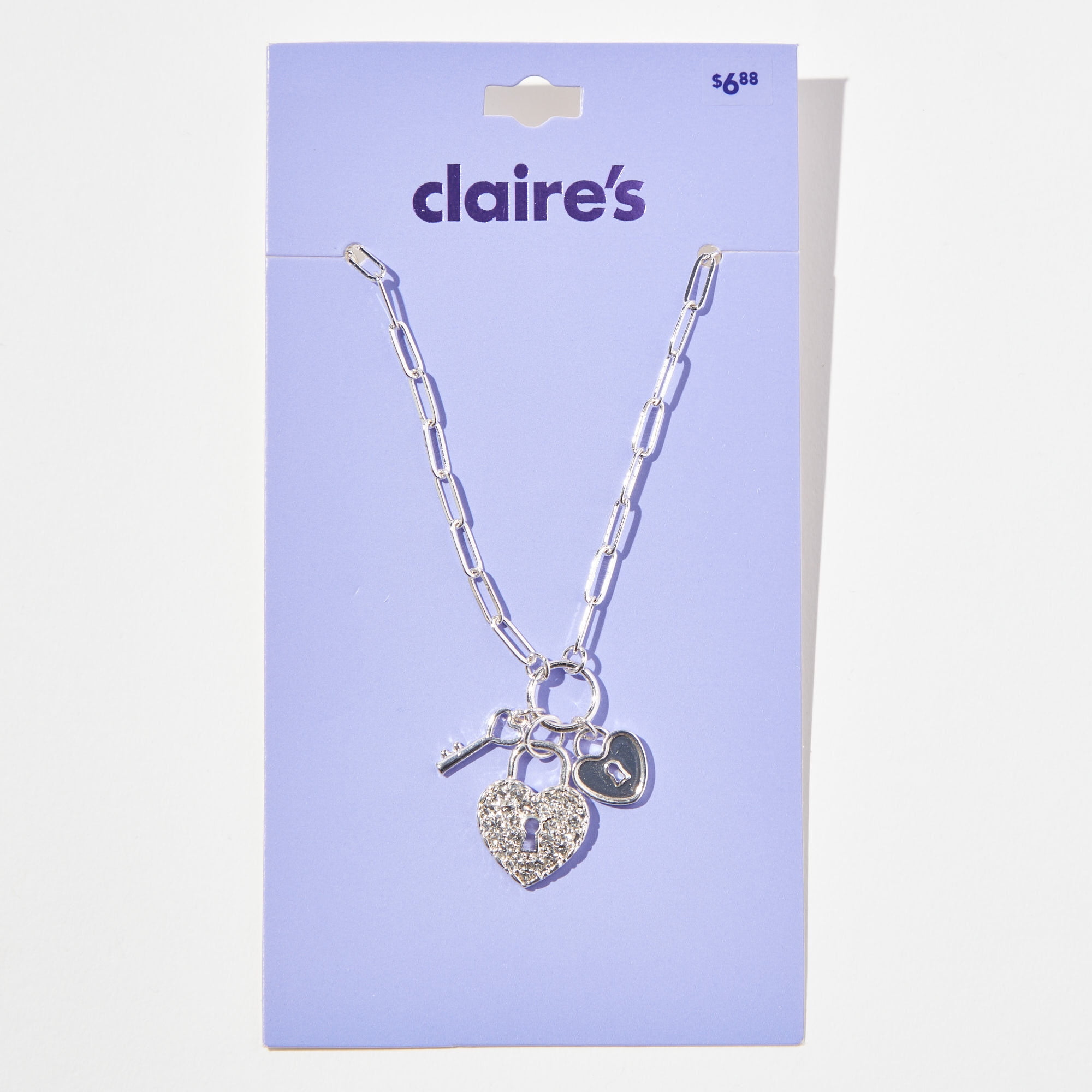 Claire's Teen Girls Silver Necklace Chain Style, Heart Lock and Key ...