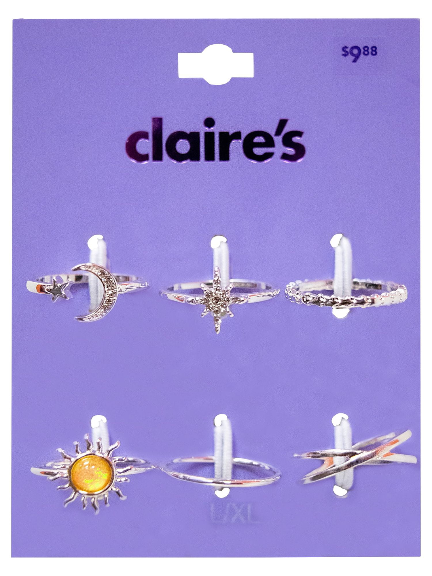 Claire's Teen Girls Sterling Silver Moon and Sun Metal Rings Set, 8/9 ...