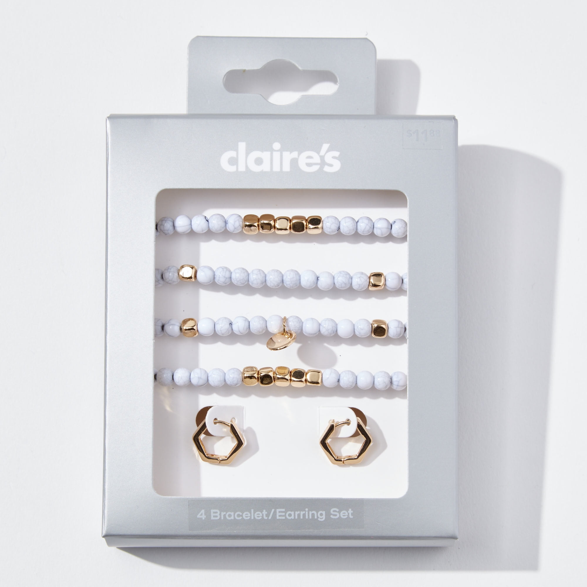 Claire's White and Gold Marble Beaded Bracelets, Hoop Earrings Jewelry ...