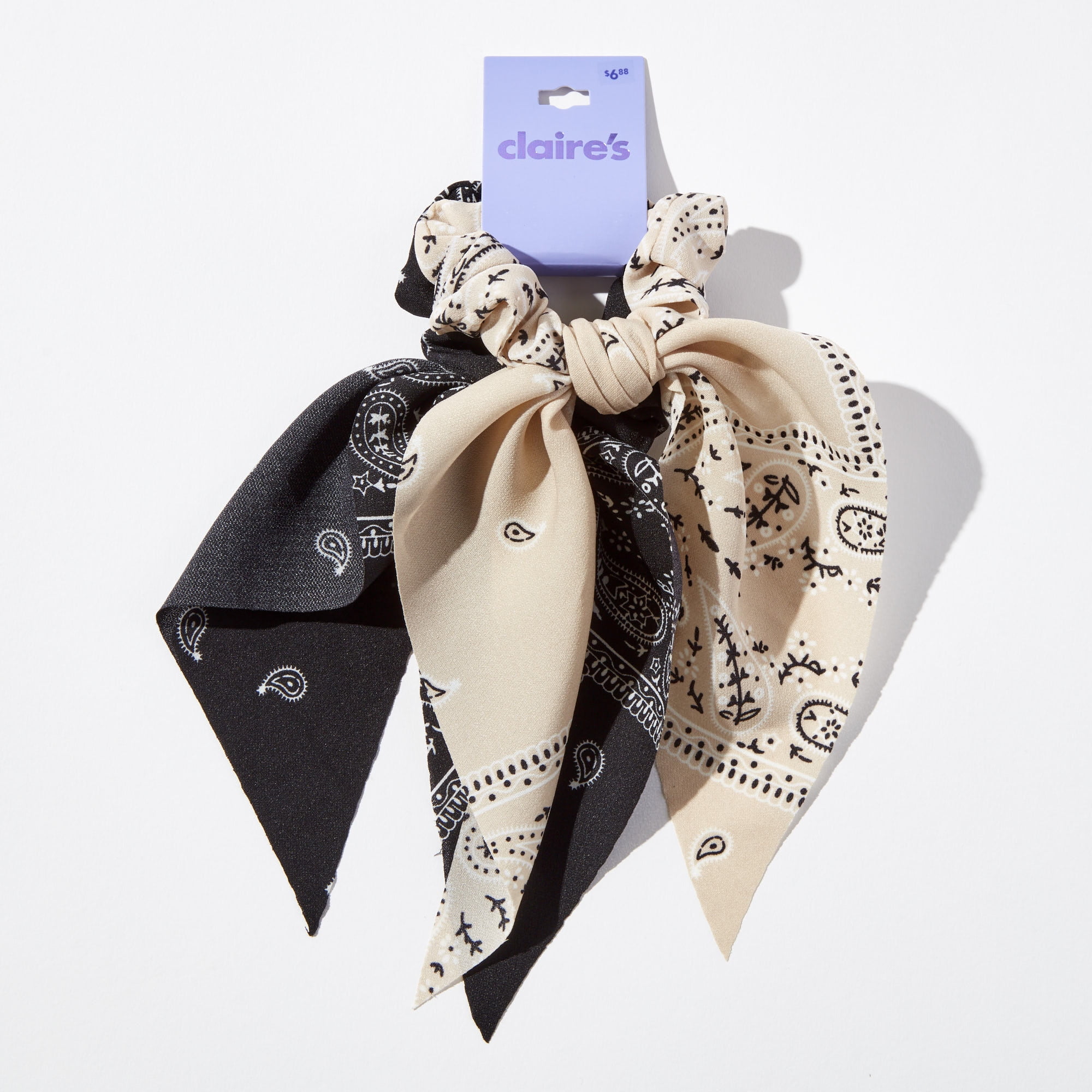 Claire's Tween Girls Black and Tan Knotted Bandana Style Scrunchie Hair ...