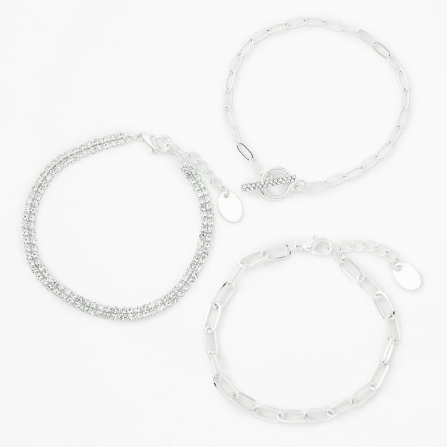 Claire's Tween Accessories Silver Link and Gemstone Cubic Zirconia ...