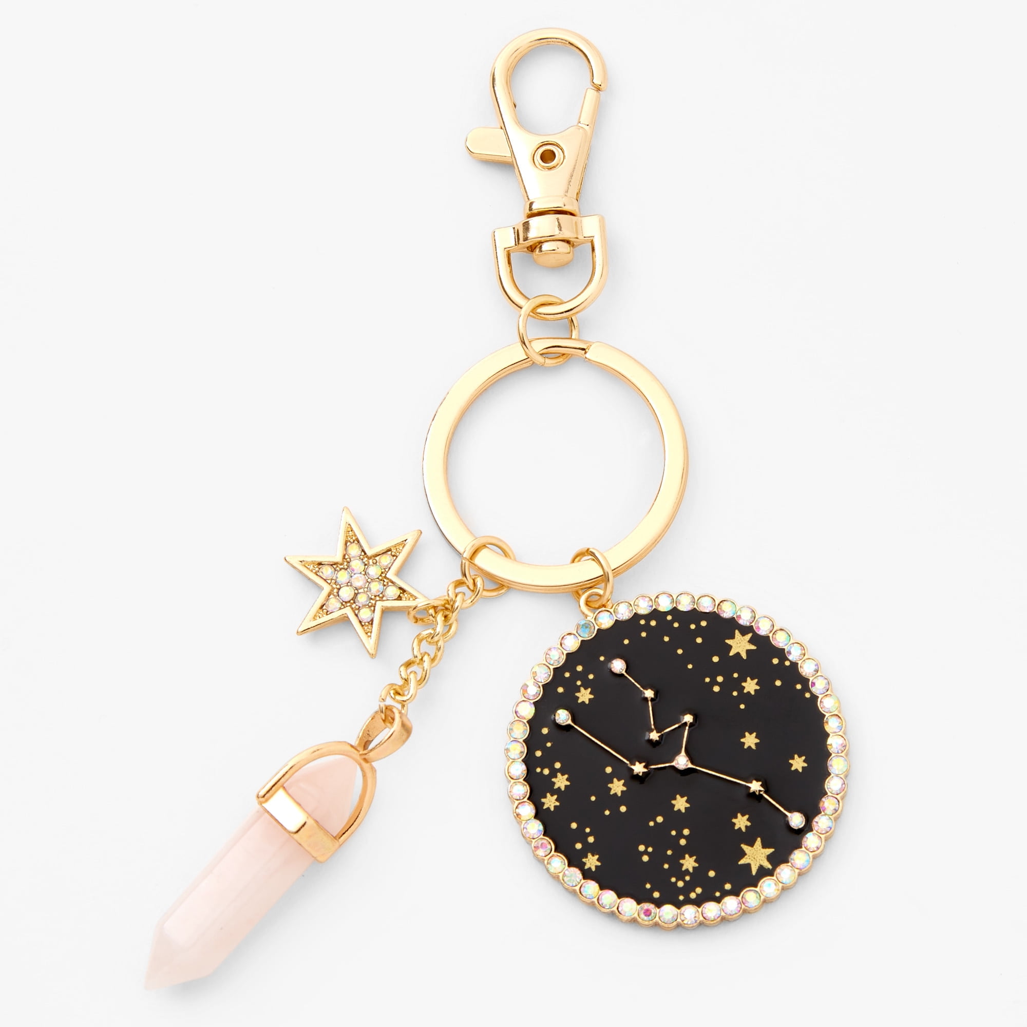 Claire's Tween Accessories Zodiac Keyring with Gemstone Star and Pink ...