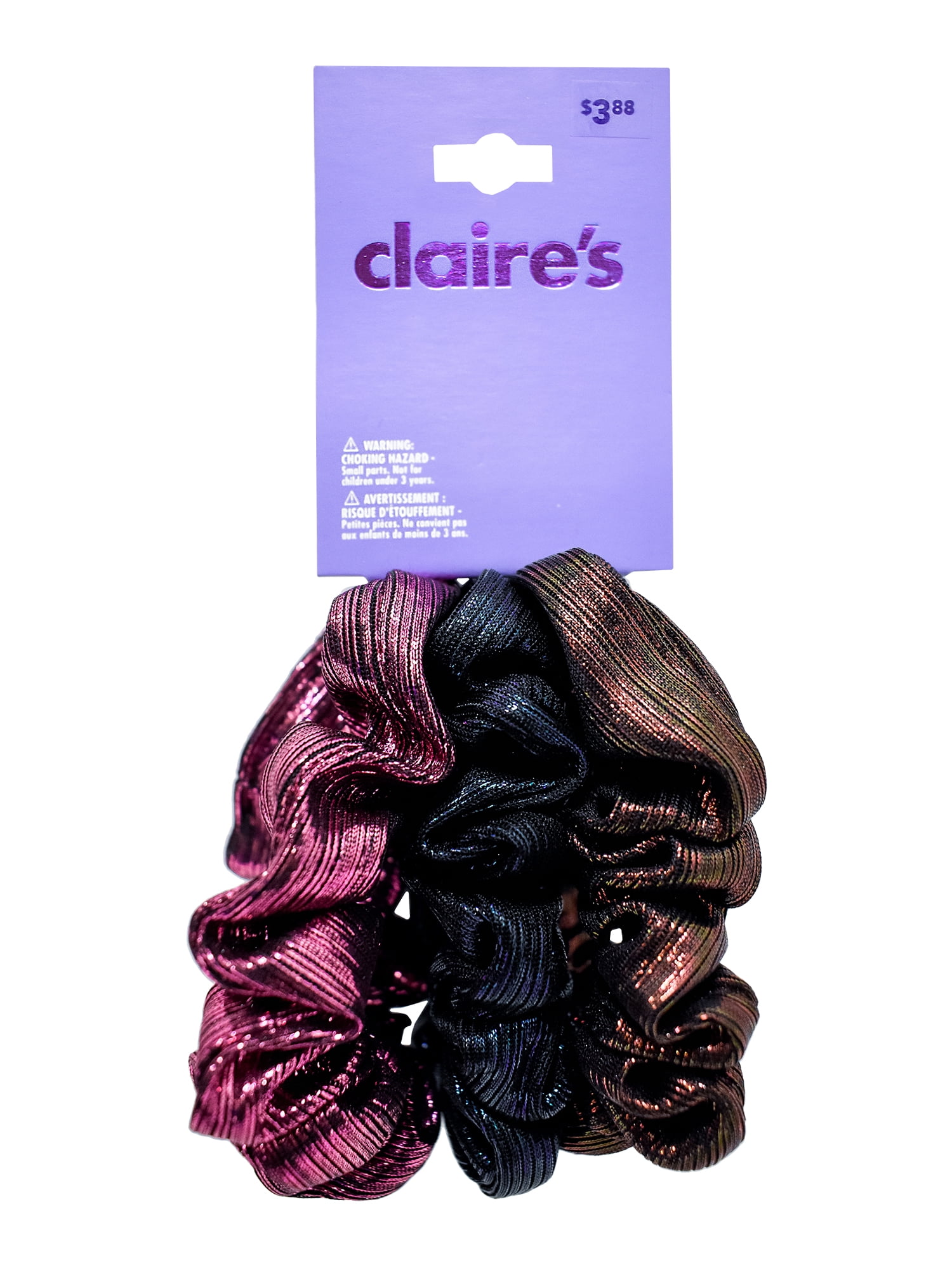 Claire's Tween Girls Fancy Jewel Toned Shiny Scrunchie Hair Tie Set, 3 ...
