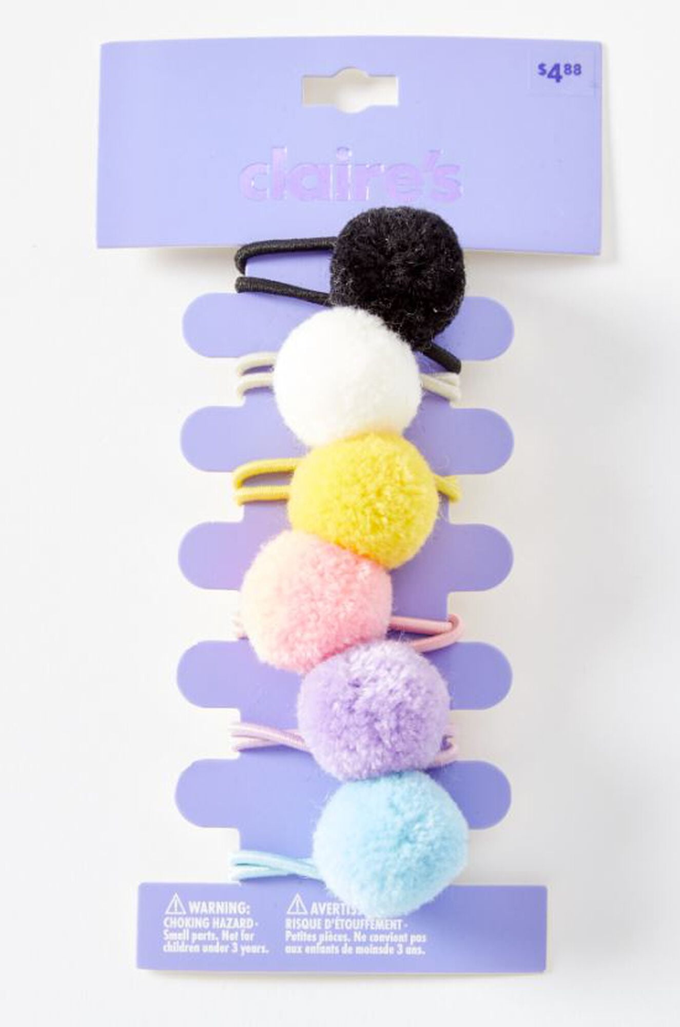 Claire's Tween Girls Fuzzy Multi-Color Pom Pom Ponytail Holders, 6-Pack ...