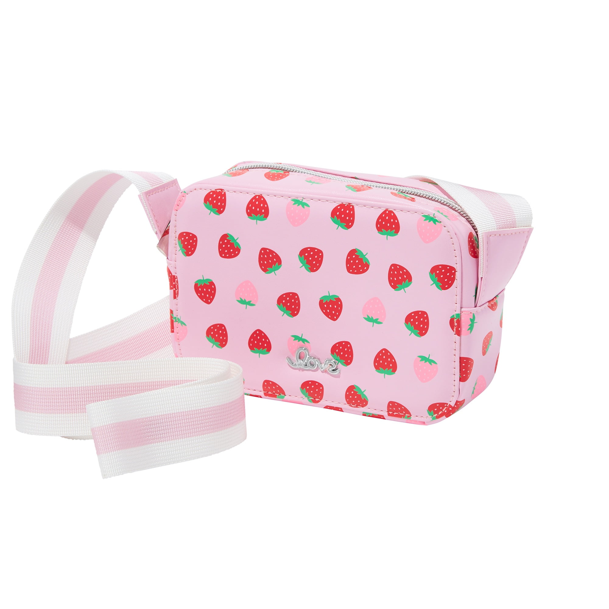 Claire's Tween Girls Pink Strawberry Cross Body Belt Bag with Zipper ...