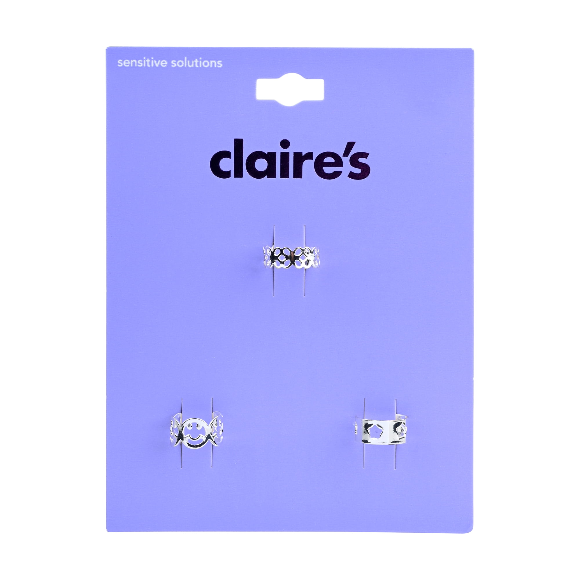 Claire's Tween Girls Silver Flower, Star and Smile Cuff Metal Rings, 3 ...