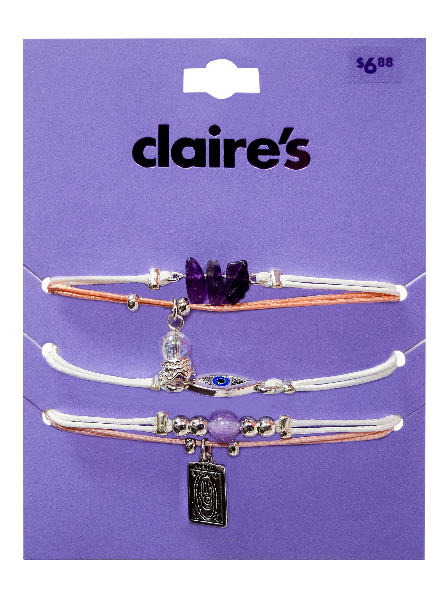Claire's Tween Purple Crystal Bracelets with Adjustable Sliding Knot ...
