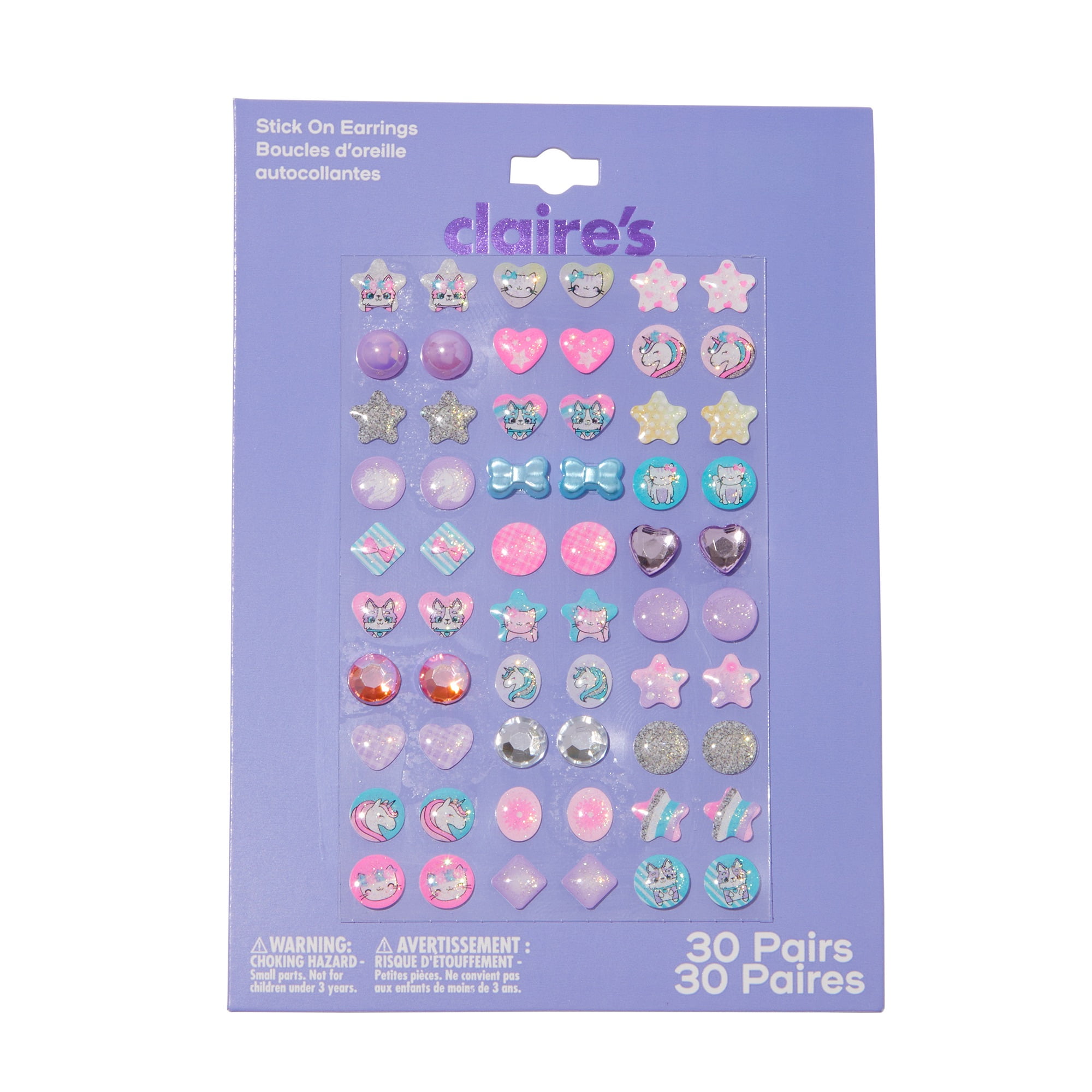 Claire's Unicorn, Heart, and Star Mint Stick on Earrings, 30-Pairs ...