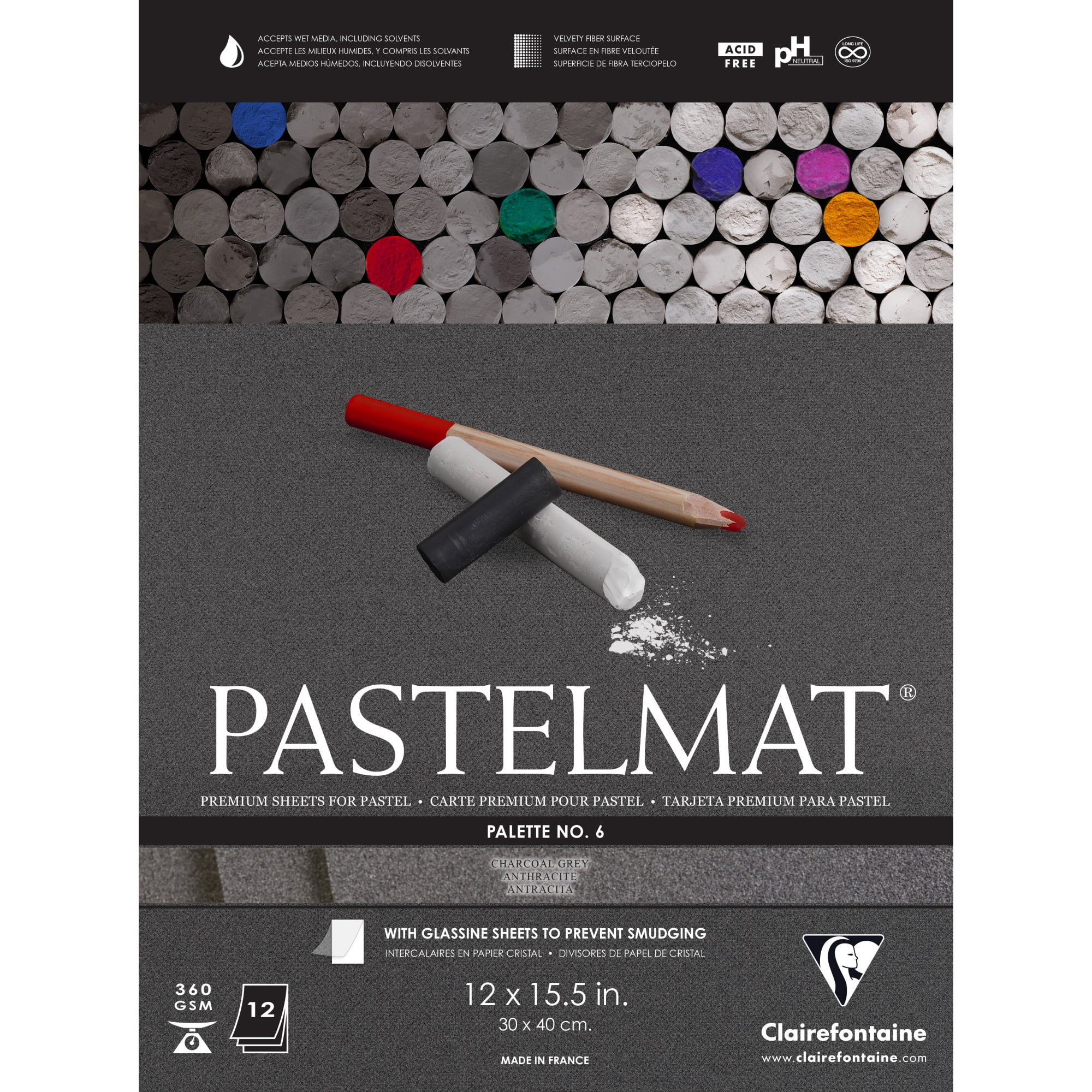 Clairefontaine Pastelmat Pad - 12" x 15-1/2", Charcoal Grey, 12 Sheets ...