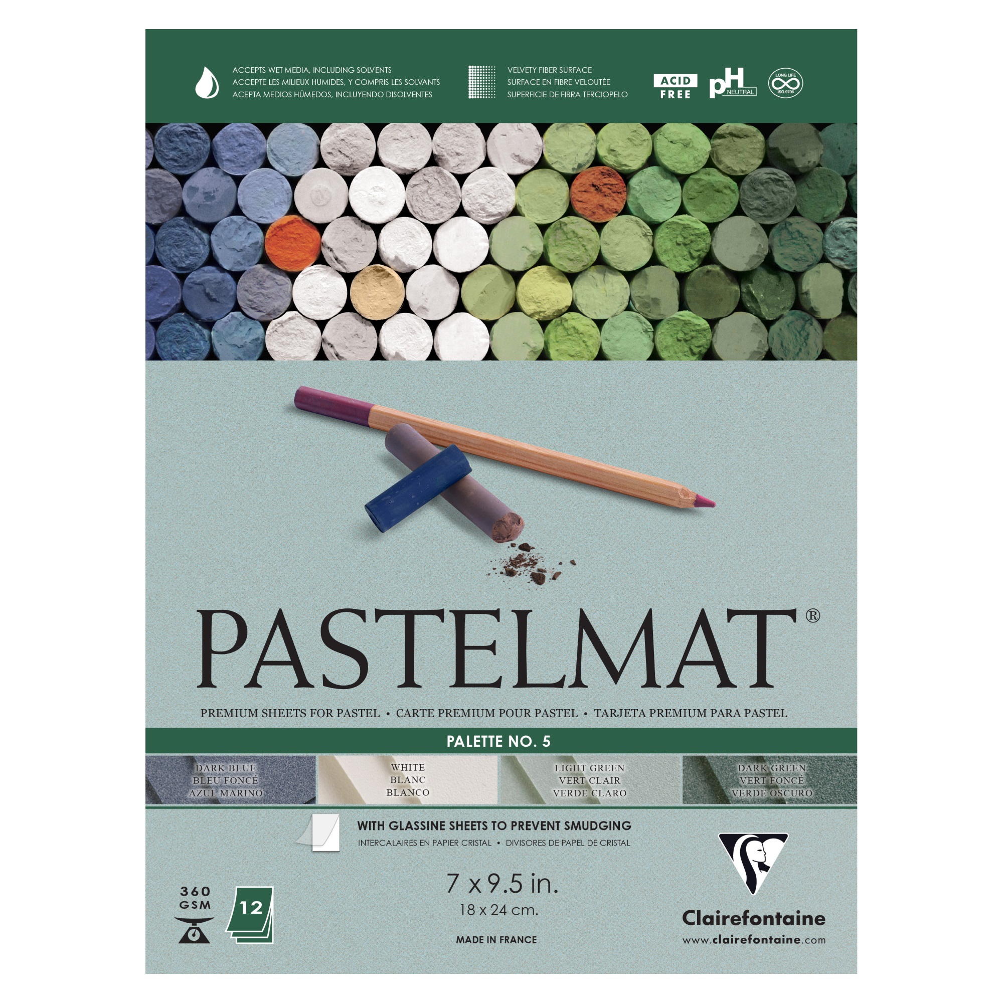 Clairefontaine Pastelmat Pad - 7" x 9-1/2", Palette No. 5, 12 Sheets ...