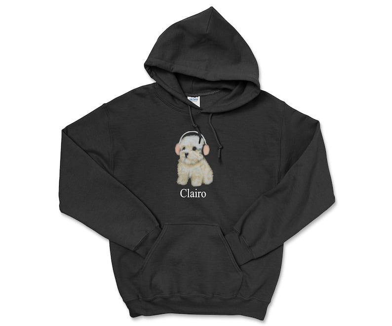Clairo Dog Puppy Headphones Black Hoodie | Y2k Cute Trend Gift Graphic ...