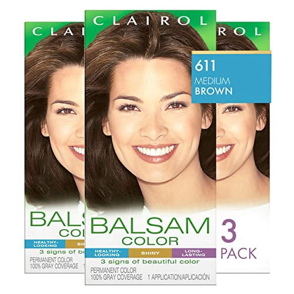 Clairol Balsam Permanent Hair Dye, 611 Medium Brown Hair Color, Pack of ...