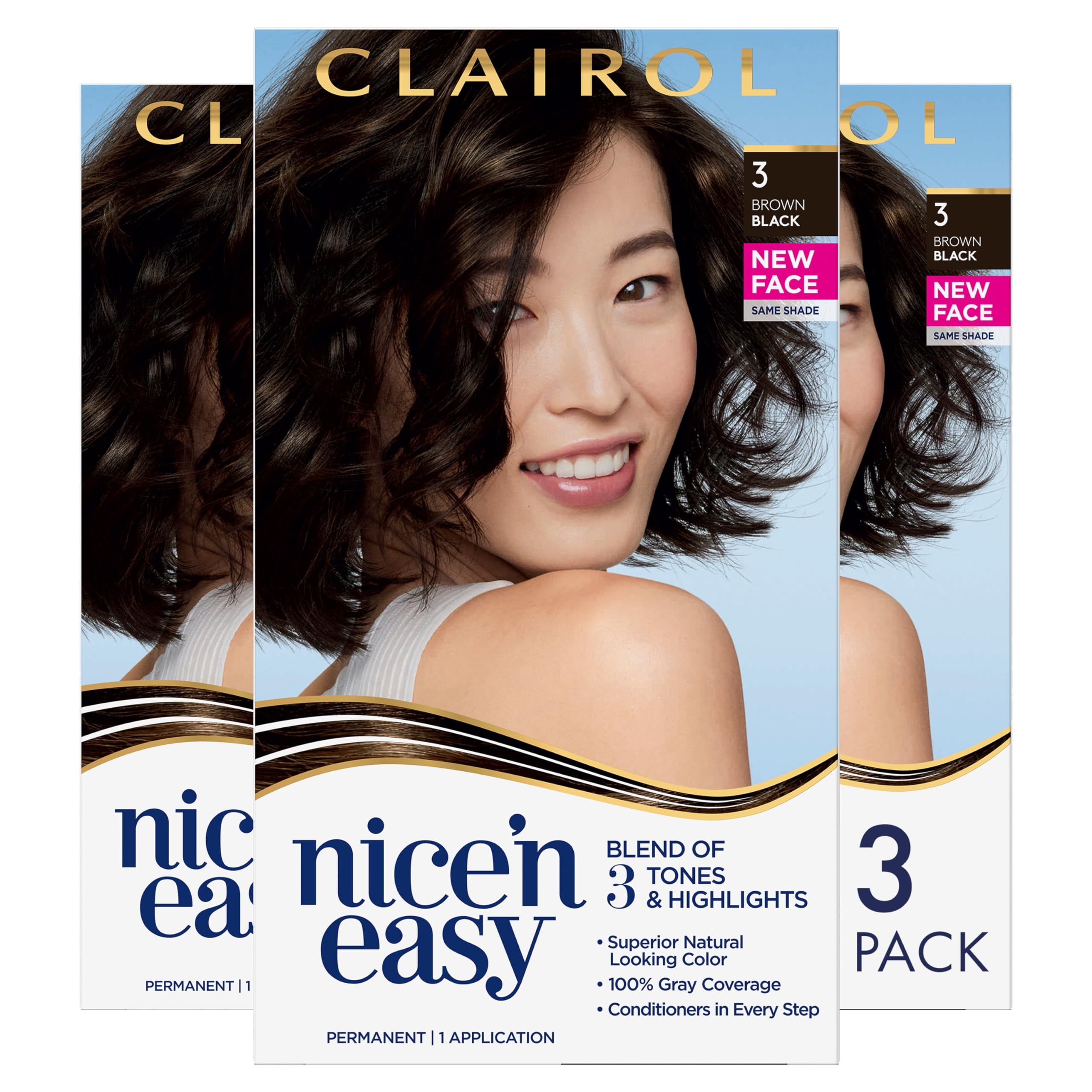 Clairol Nice,N Easy Permanent Hair Dye, 3 Brown Black Hair Color, Pack ... Clairol Nice,N Easy Permanent Hair Dye, 3 Brown Black Hair Color, Pack ...