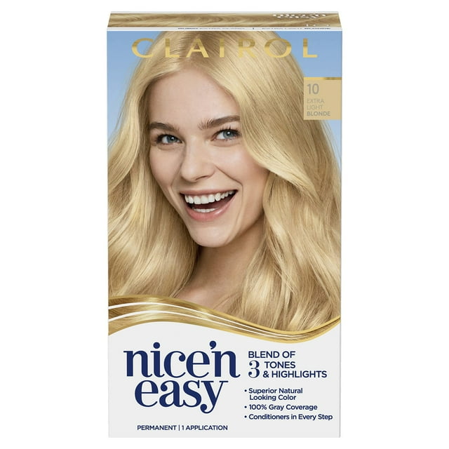 Clairol Nice'n Easy Permanent Hair Color Cream, 10 Extra Light Blonde ...