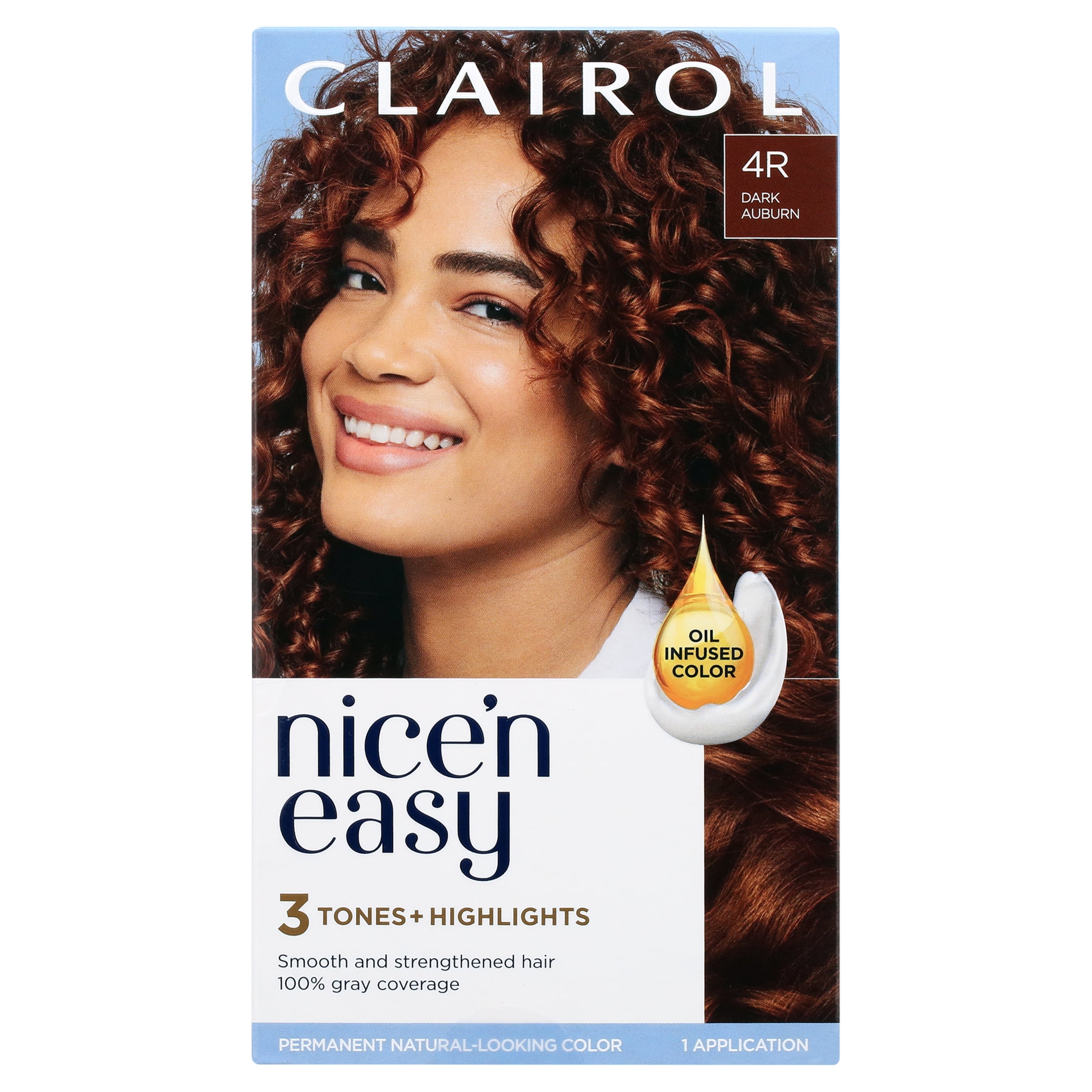 Clairol Nice'n Easy Permanent Hair Color Cream, 4R Dark Auburn, 100% ...