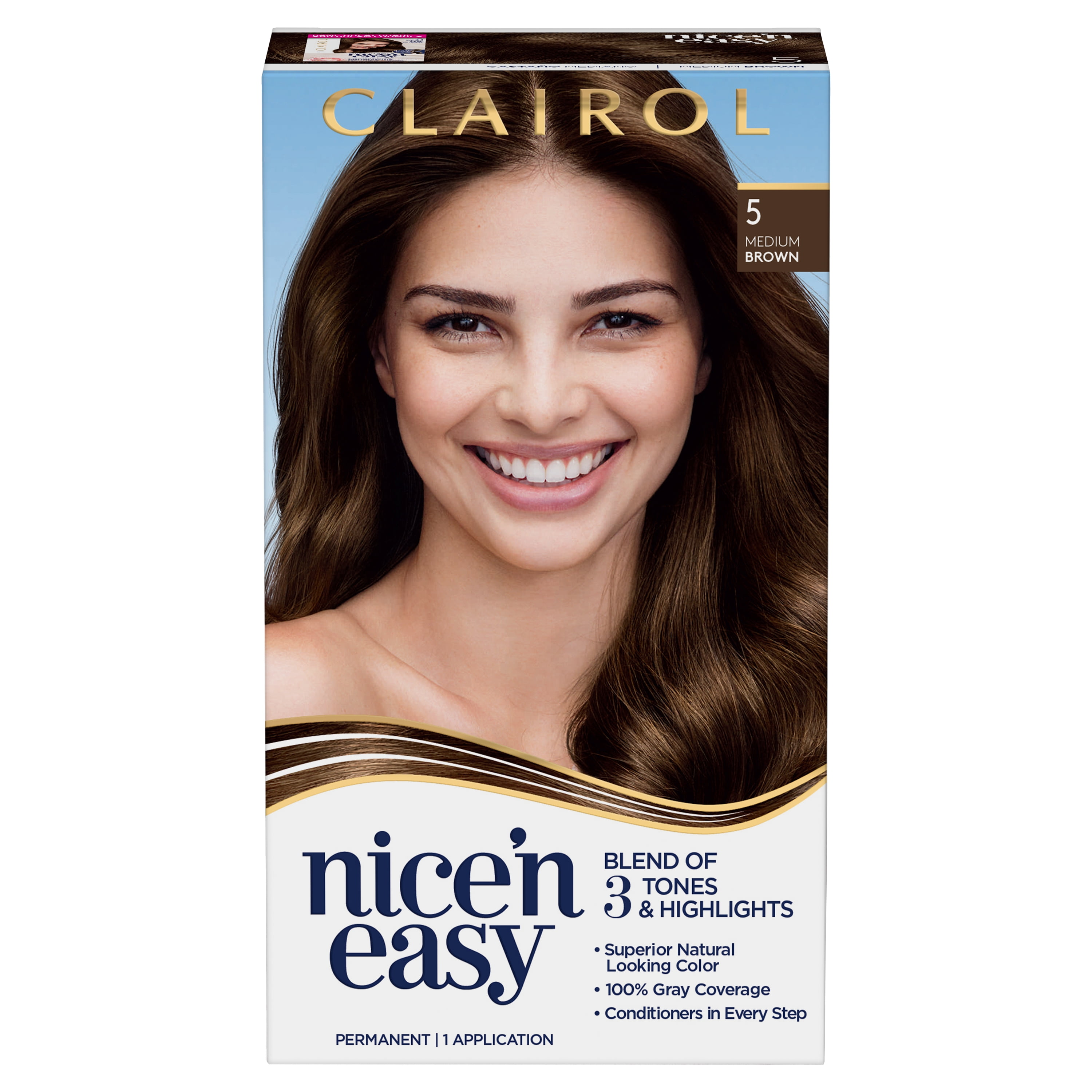 Clairol Nice'n Easy Permanent Hair Color Cream, Natural Medium Brown 5 ...