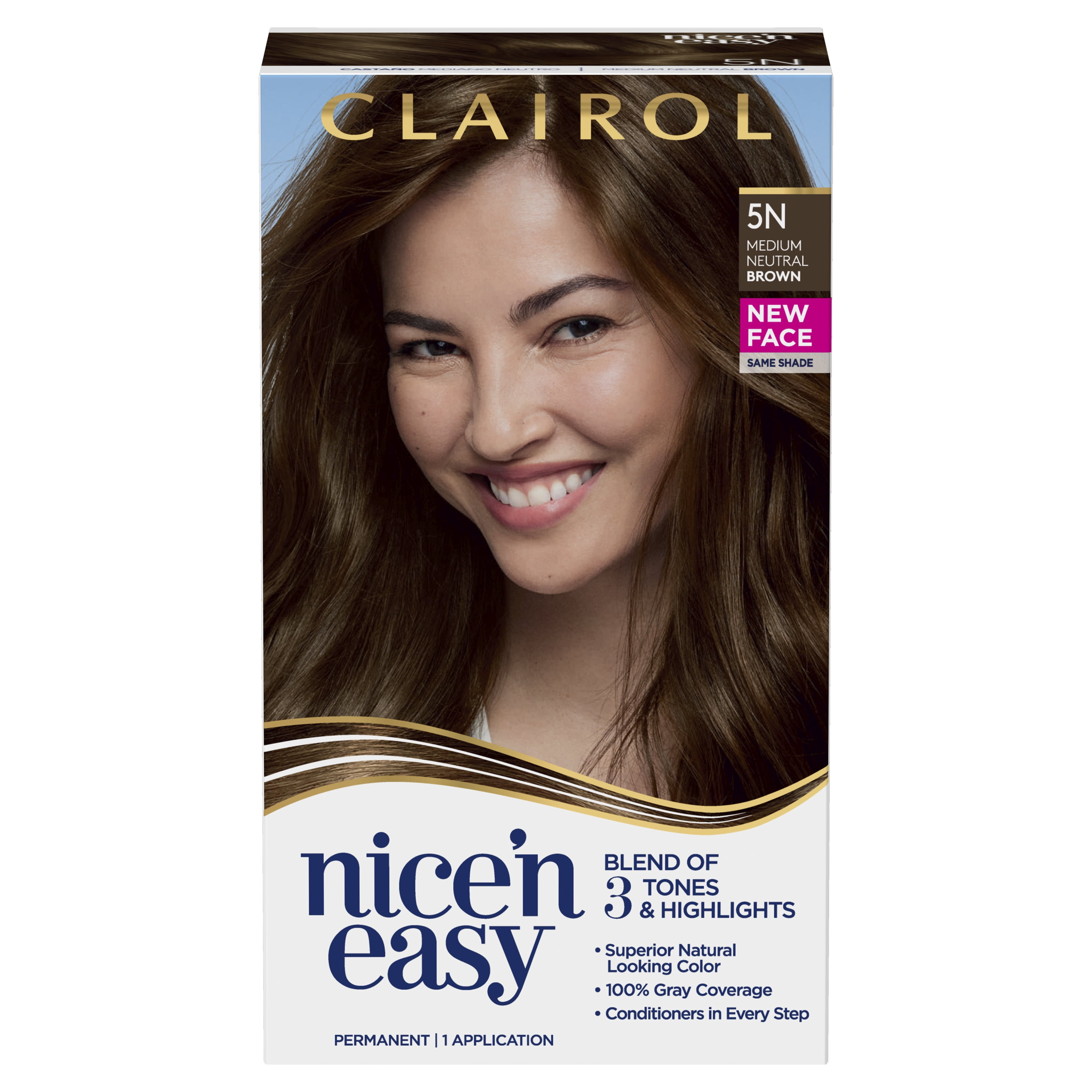 Clairol Nice'n Easy Permanent Hair Color Cream, 5N Medium Neutral Brown, Hair Dye, 1 Application ...