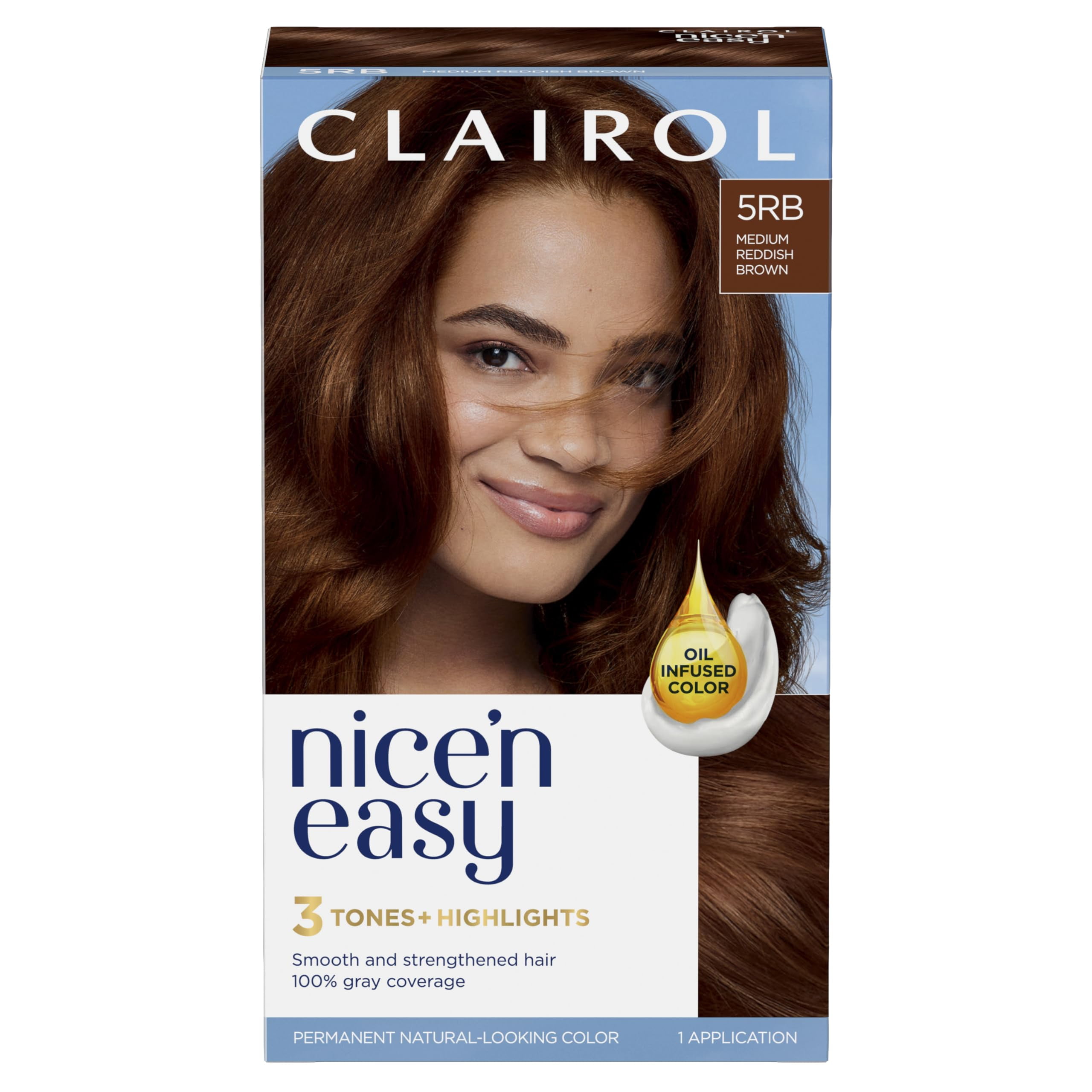 Clairol Nice'n Easy Permanent Hair Color Cream, 5RB Medium Reddish ...