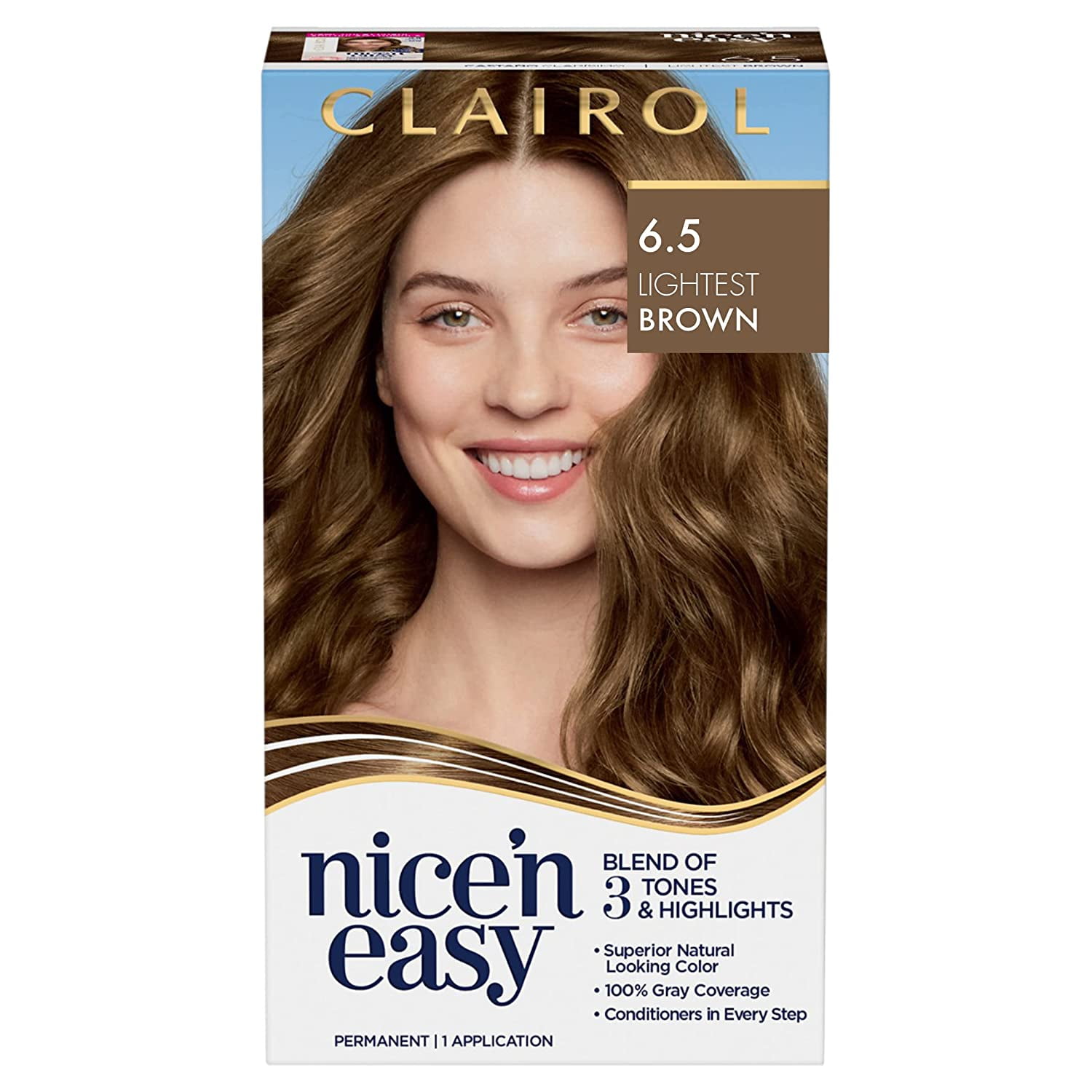 Clairol Nice'n Easy Permanent Hair Color Cream, 6.5 Lightest Brown ...