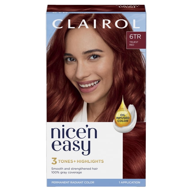 Clairol Nice'n Easy Permanent Hair Color Cream, 6TR Truest Red, Hair ...