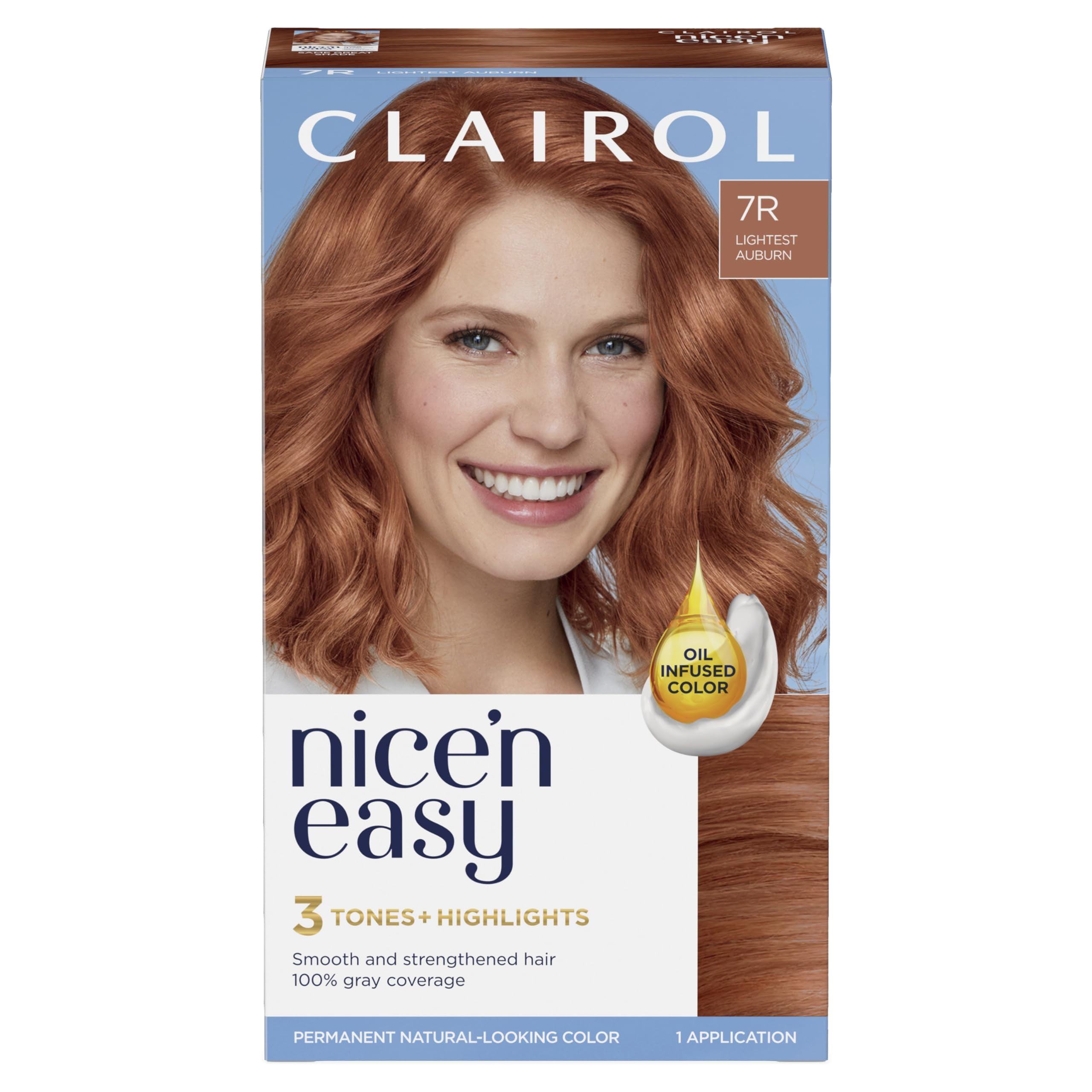 Clairol Nice'n Easy Permanent Hair Color Cream 7R Lightest Auburn, 8 ...