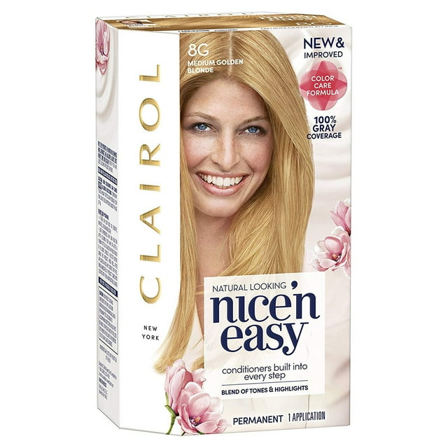 Clairol Nice'n Easy Permanent Hair Color Cream, 8G Medium Golden Blonde ...