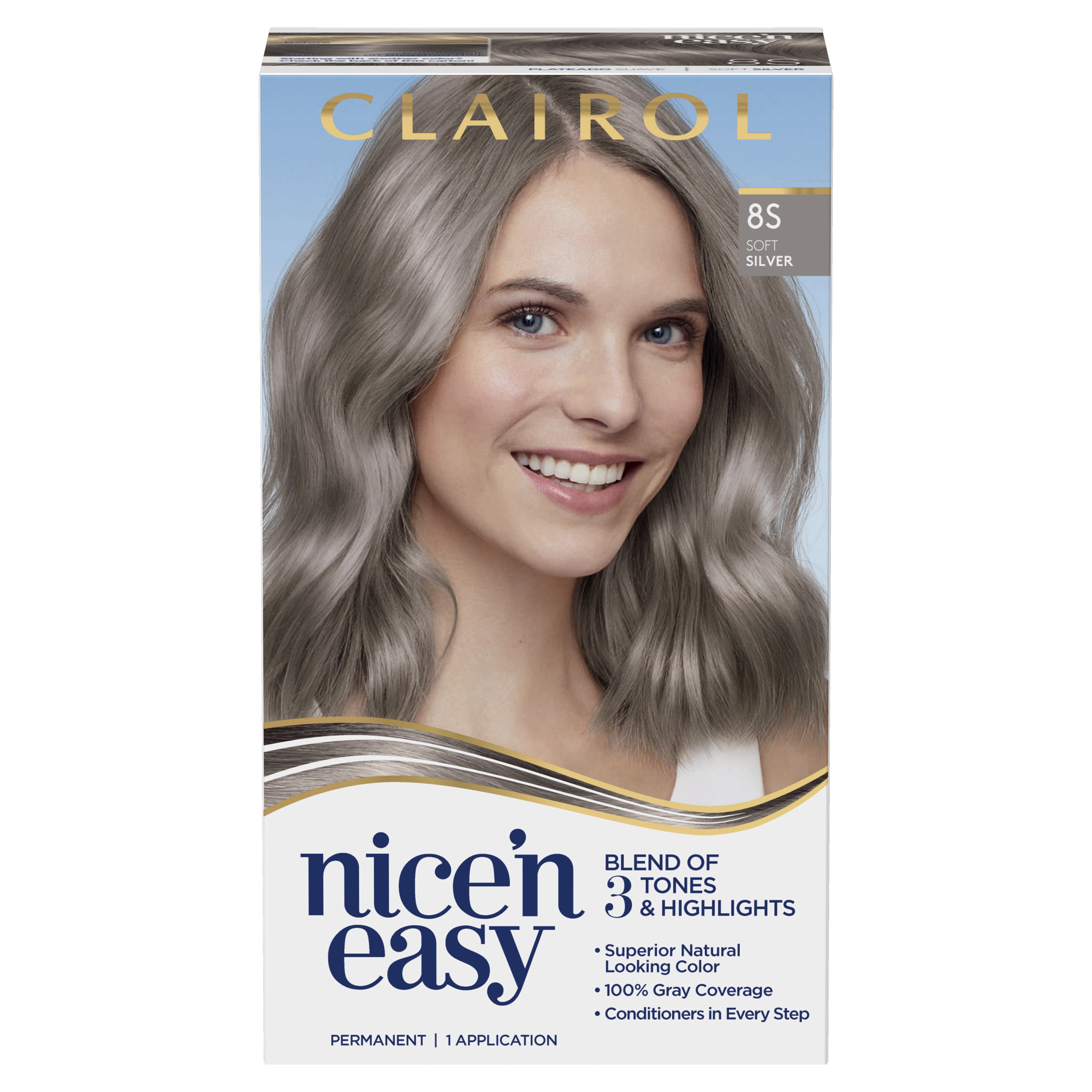 Clairol Nice'n Easy Permanent Hair Color Cream, 8S Soft Silver, Hair ...