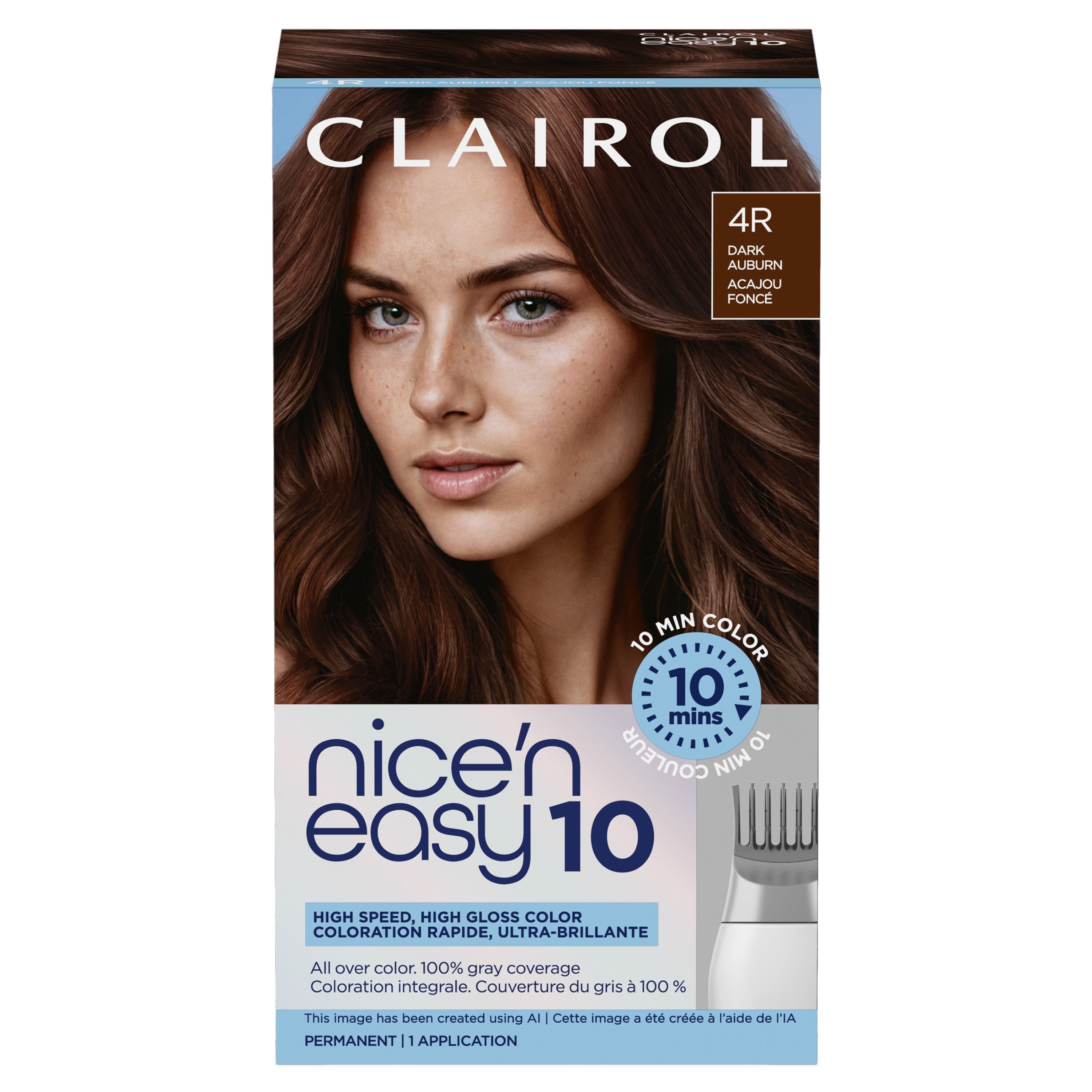 Clairol Nice'n Easy10 Permanent Hair Color Cream, 4R Dark Auburn, Hair ...