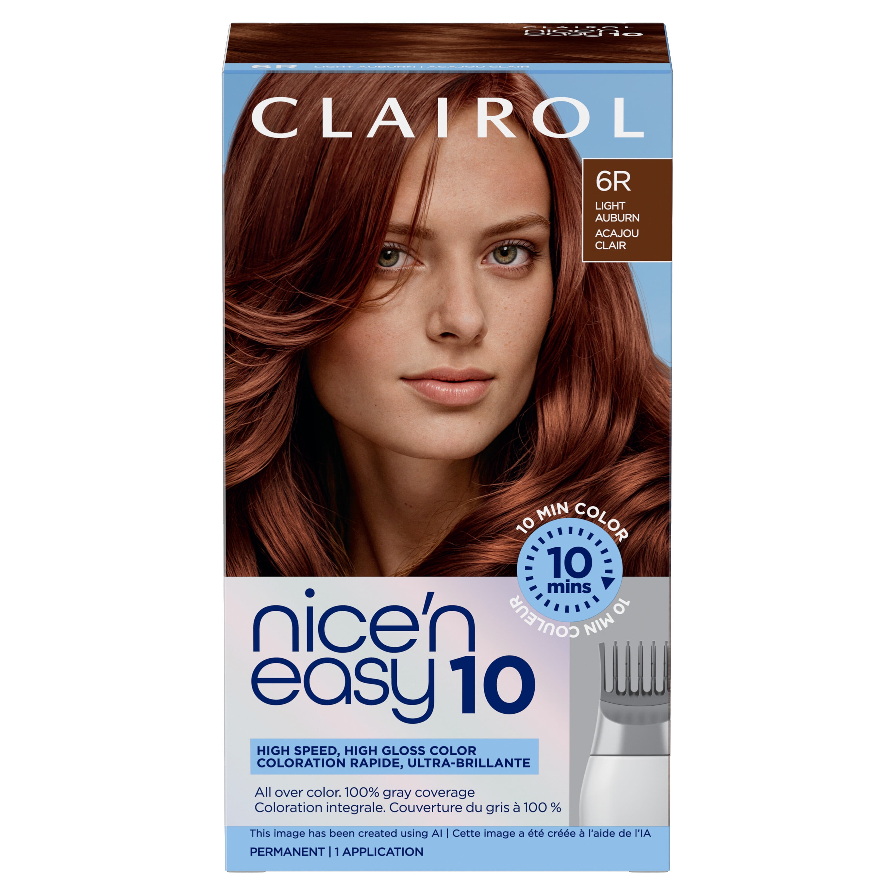 Clairol Nice'n Easy10 Permanent Hair Color Cream, 6R Light Auburn, Hair ...