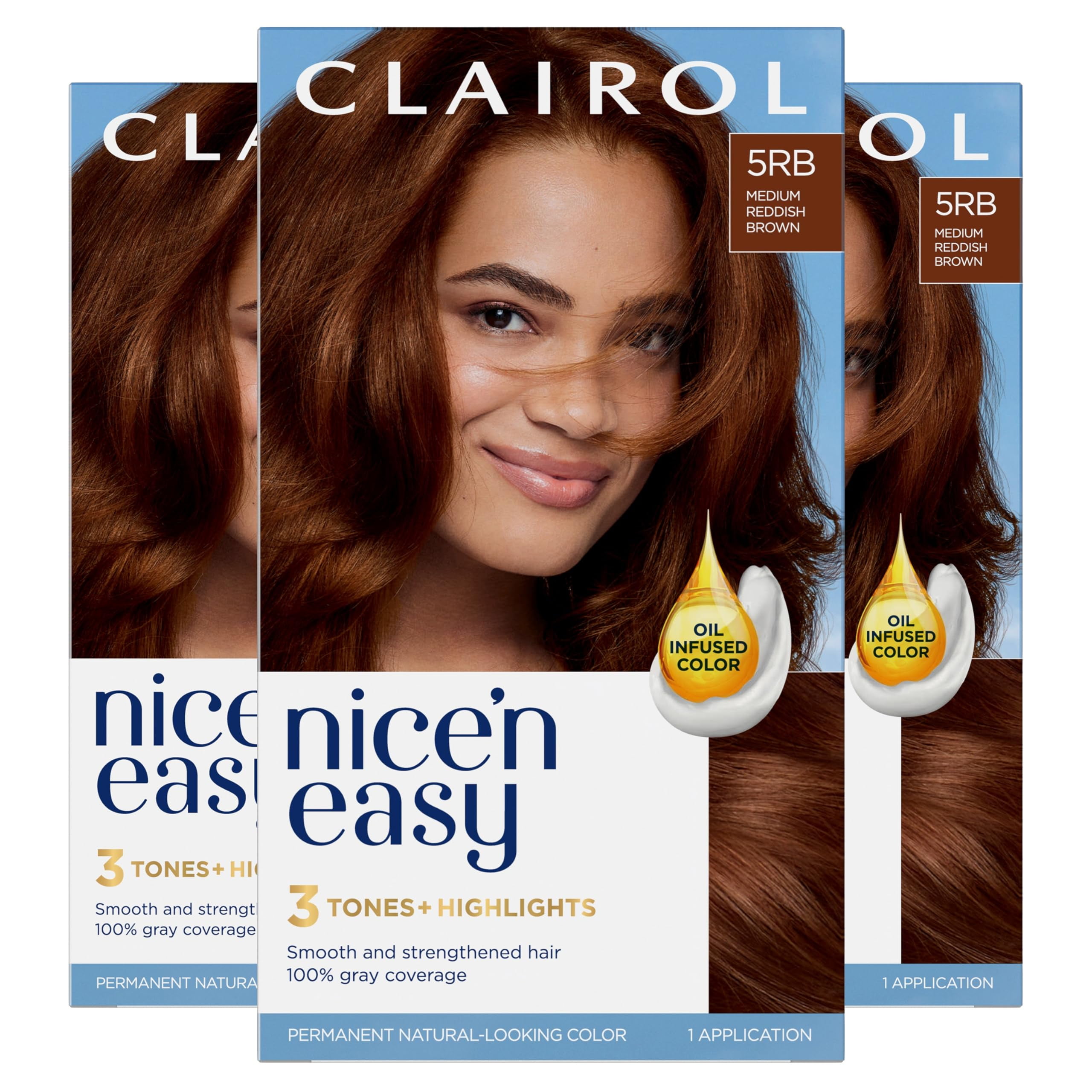 Clairol Nicen Easy Permanent Hair Dye, 5Rb Medium Reddish Brown Hair ...