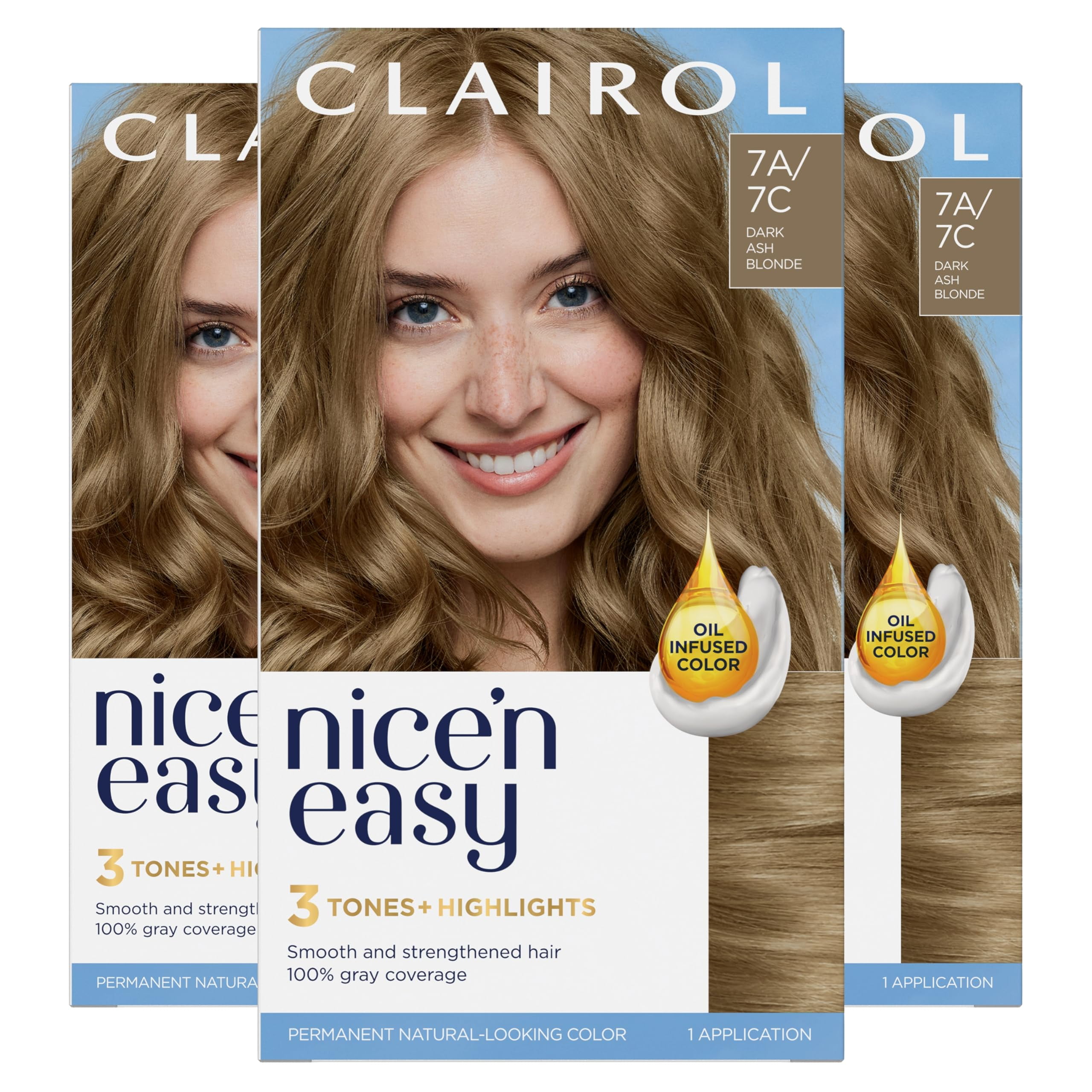 Clairol Nicen Easy Permanent Hair Dye, 7C Dark Cool Blonde Hair Color ...