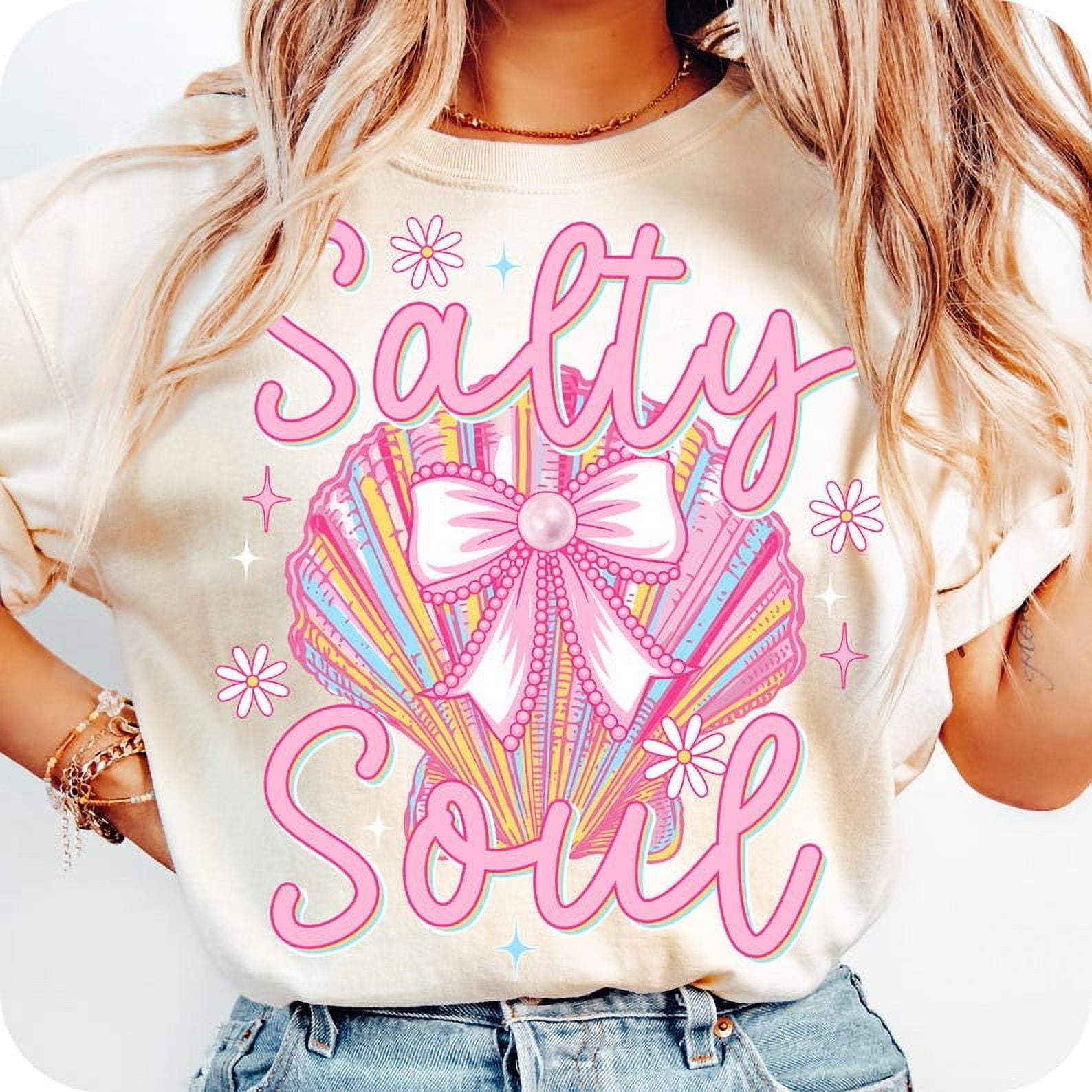Clam Pearl Coquette Salty Soul T-Shirt, Summer Vibes Pink Clam Tee ...