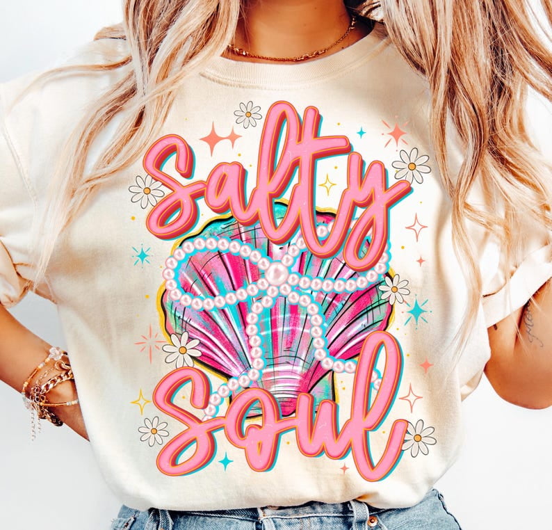 Clam Pearl Coquette Shirt, Salty Soul Summer Shirt, Pink Clam Summer ...