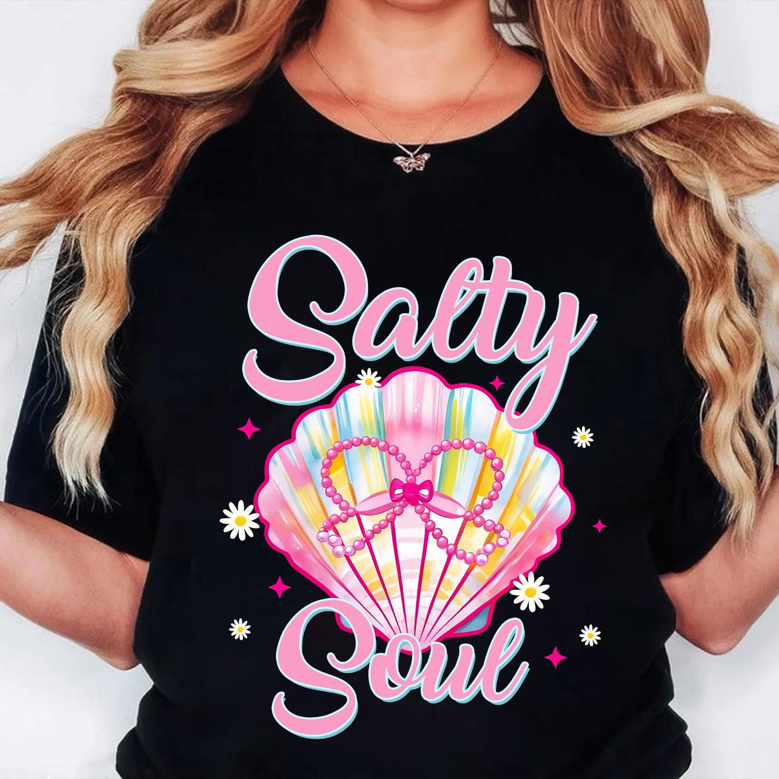 Clam Pearl Salty Soul T-Shirt, Coquette Seashell Shirt, Summer Beach ...