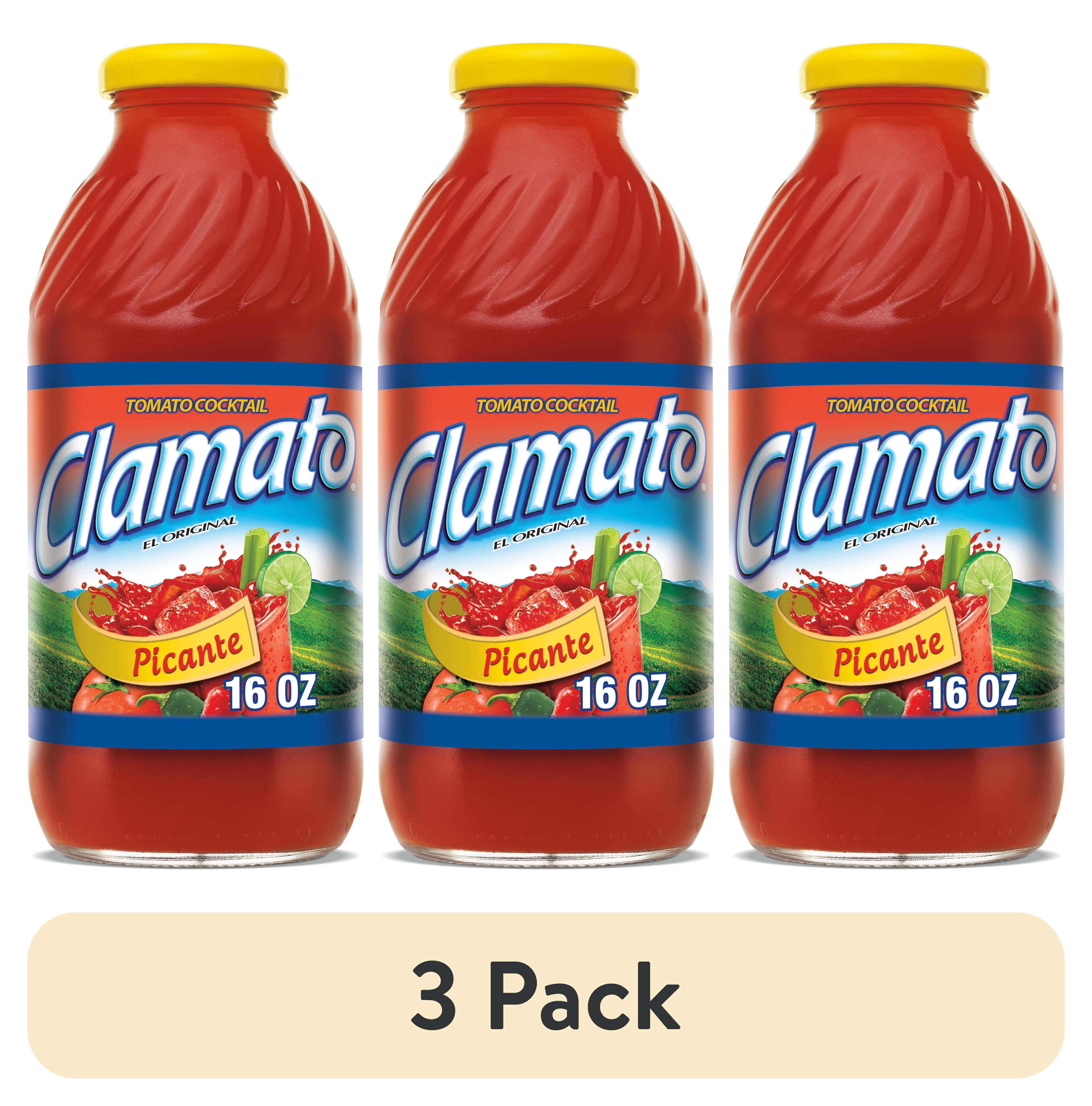3 Pack Clamato Picante Tomato Cocktail 16 Fl Oz Glass Bottle