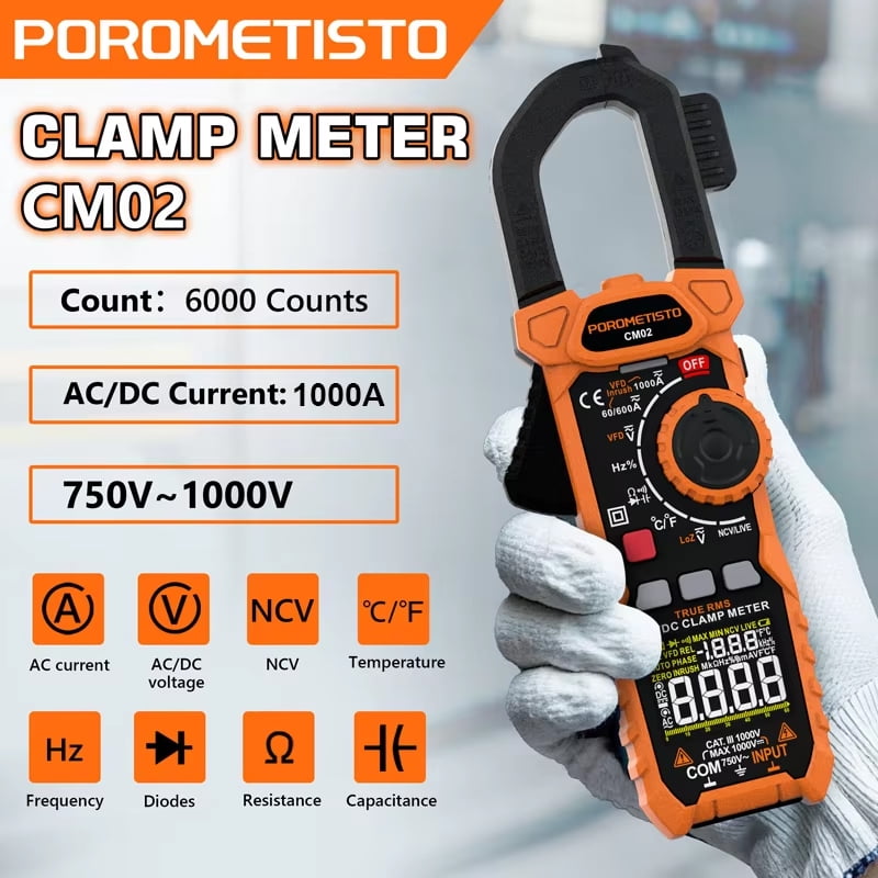 Clamp Meter Digital Inrush Clamp Multimeter 1000A TRMS 6000 Counts, Amp ...