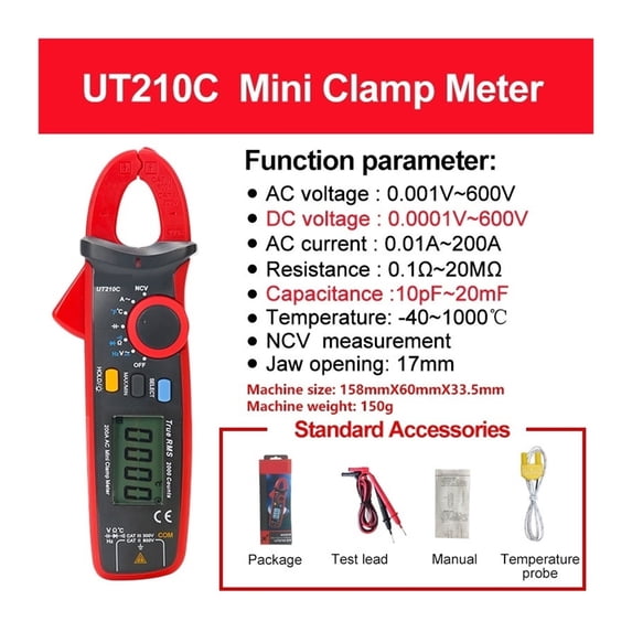 Clamp Meter Digital UT210E UT210D AC Current Mini Clamp Multimeter True ...