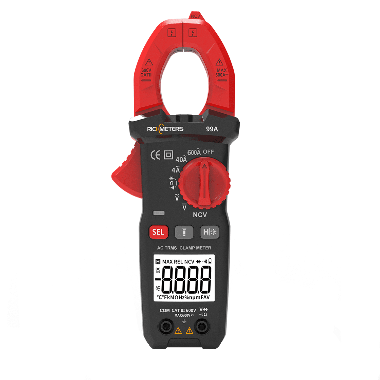 Clamp Multimeter AC/DC 600A Digital Multimeter Current Temperature ...