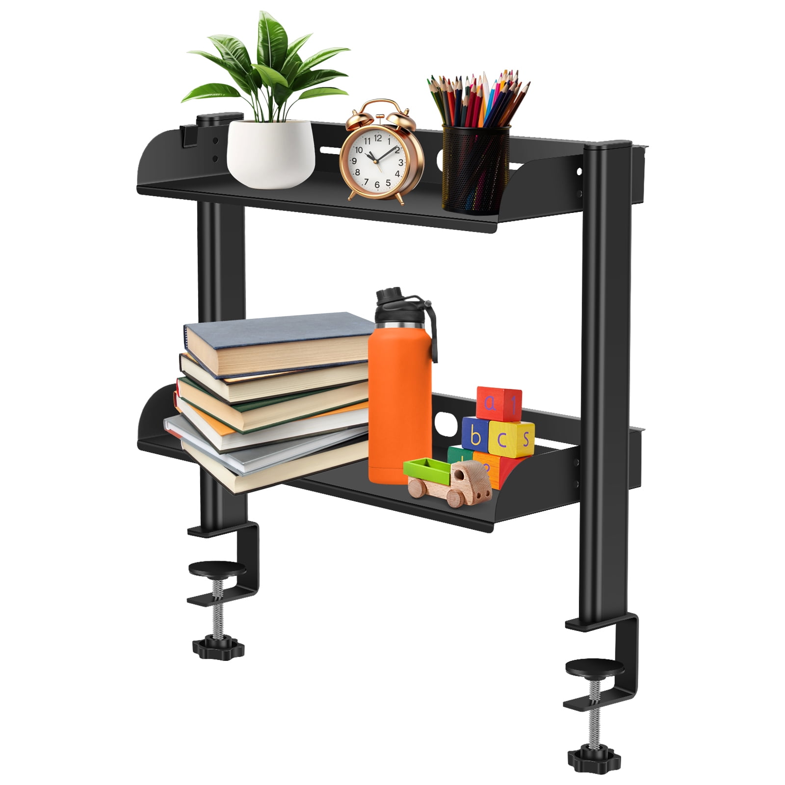 Clamp On Desk Shelf 2 Tiers Desktop Clamp Organizer Easy to Install ...