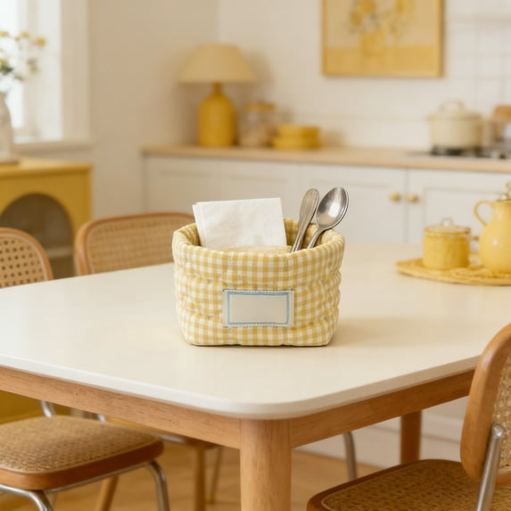 Clamp On Storage Basket for Desk Organizer, Yellow Fabric Small Catch ...