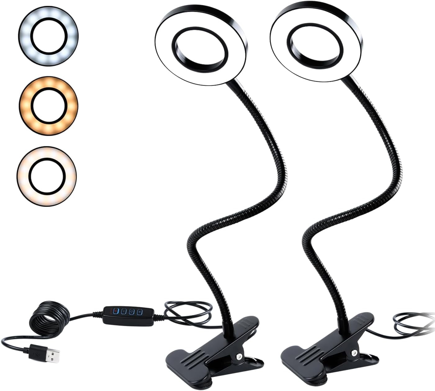 Clamp on Lamp, Desk Lamps, 8W Clip Light, Warm & Daylight & White Light ...