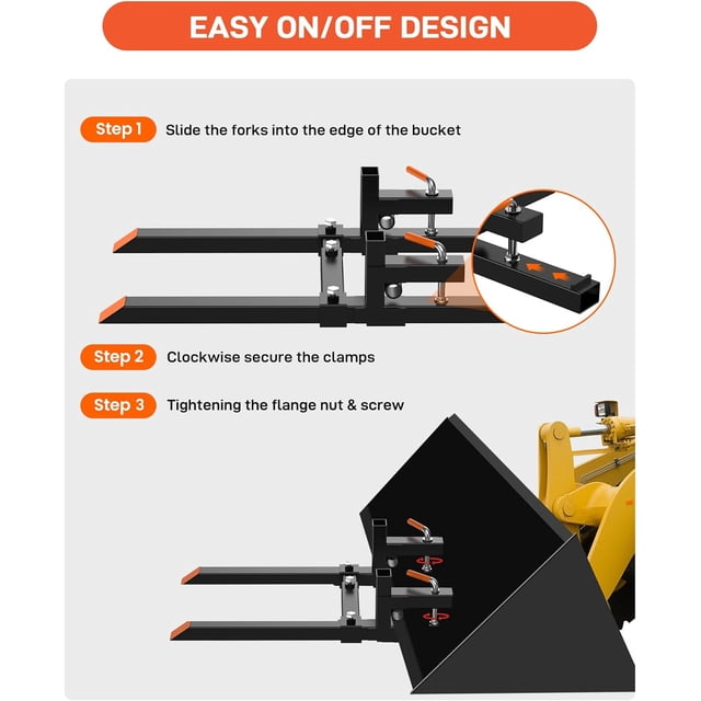 Clamp on Pallet Forks, Tractor Bucket Forks with Adjustable Stabilizer ...